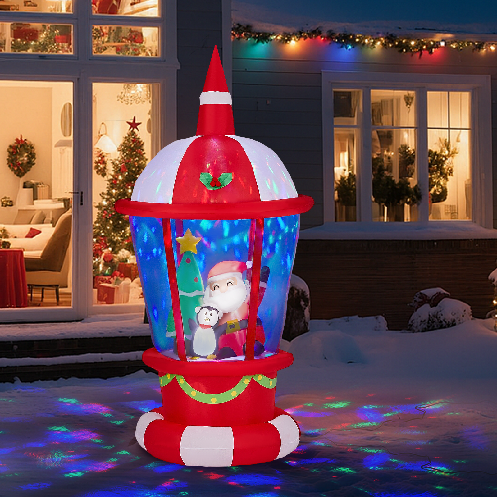 7.3FT Lighted Inflatable Lighthouse , With Santa & Penguin, Built-In ...