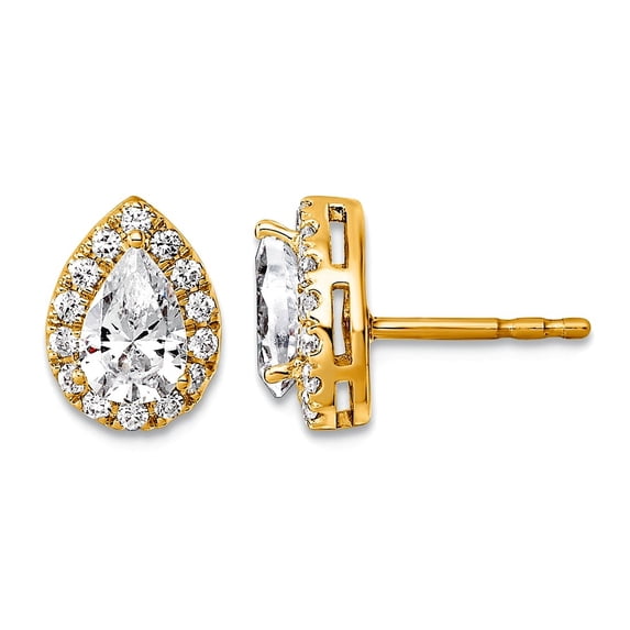 14k Solid Yellow Gold 1 1/4ct Lab Grown Diamond VS+ F+ Pear Halo ...