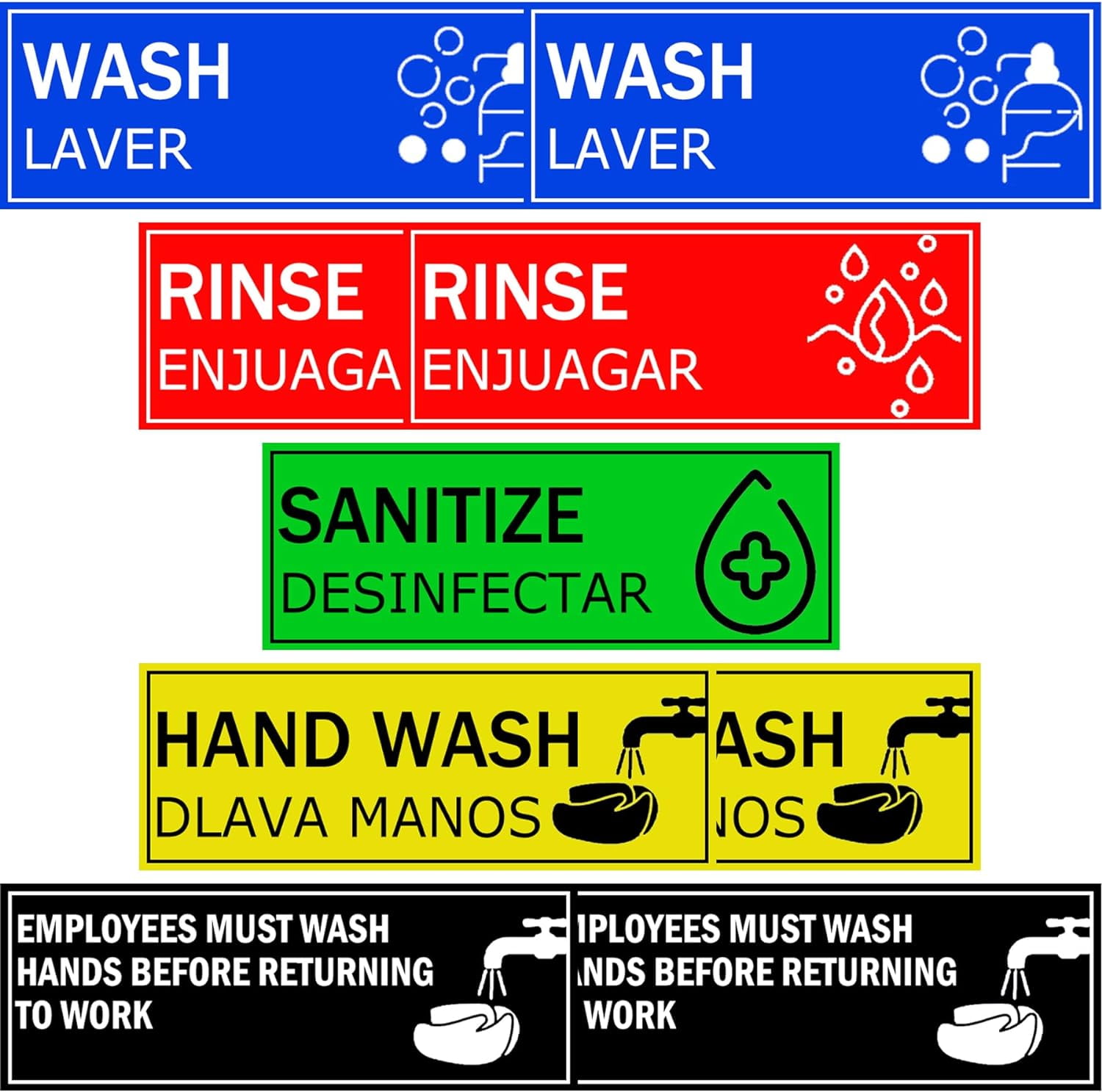 7.3x2.5 inch Wash Rinse Sanitize Sink Labels 10pcs Hand Wash Signs ...