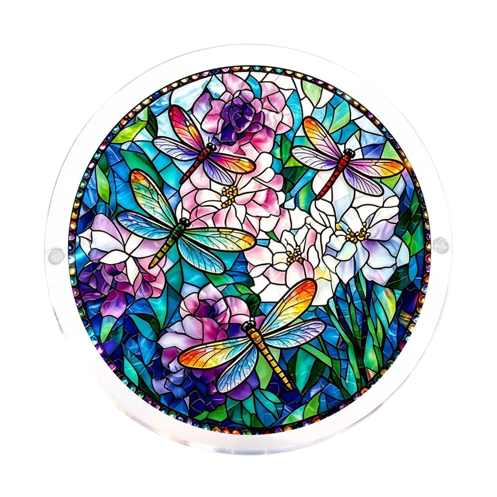 7.4 Inch Acrylic Stained Glass Style Suncatcher, Dragonfly & Nature ...