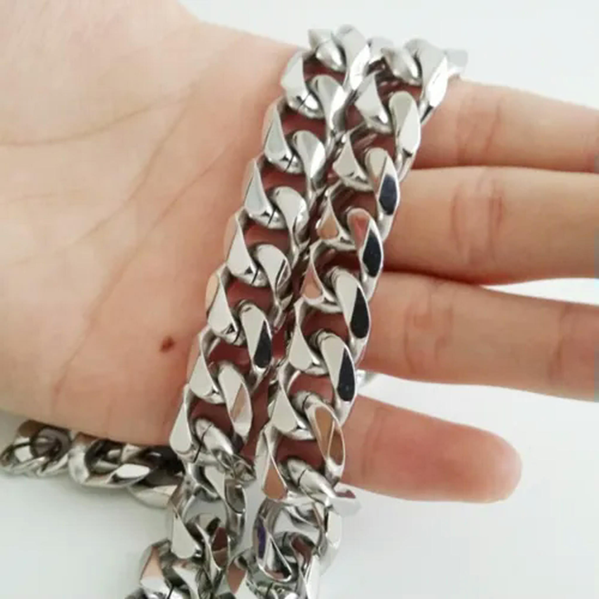 7"-40" 15mm 316L Stainless Steel Heavy Link Silver Curb Cuban Chain Men ...