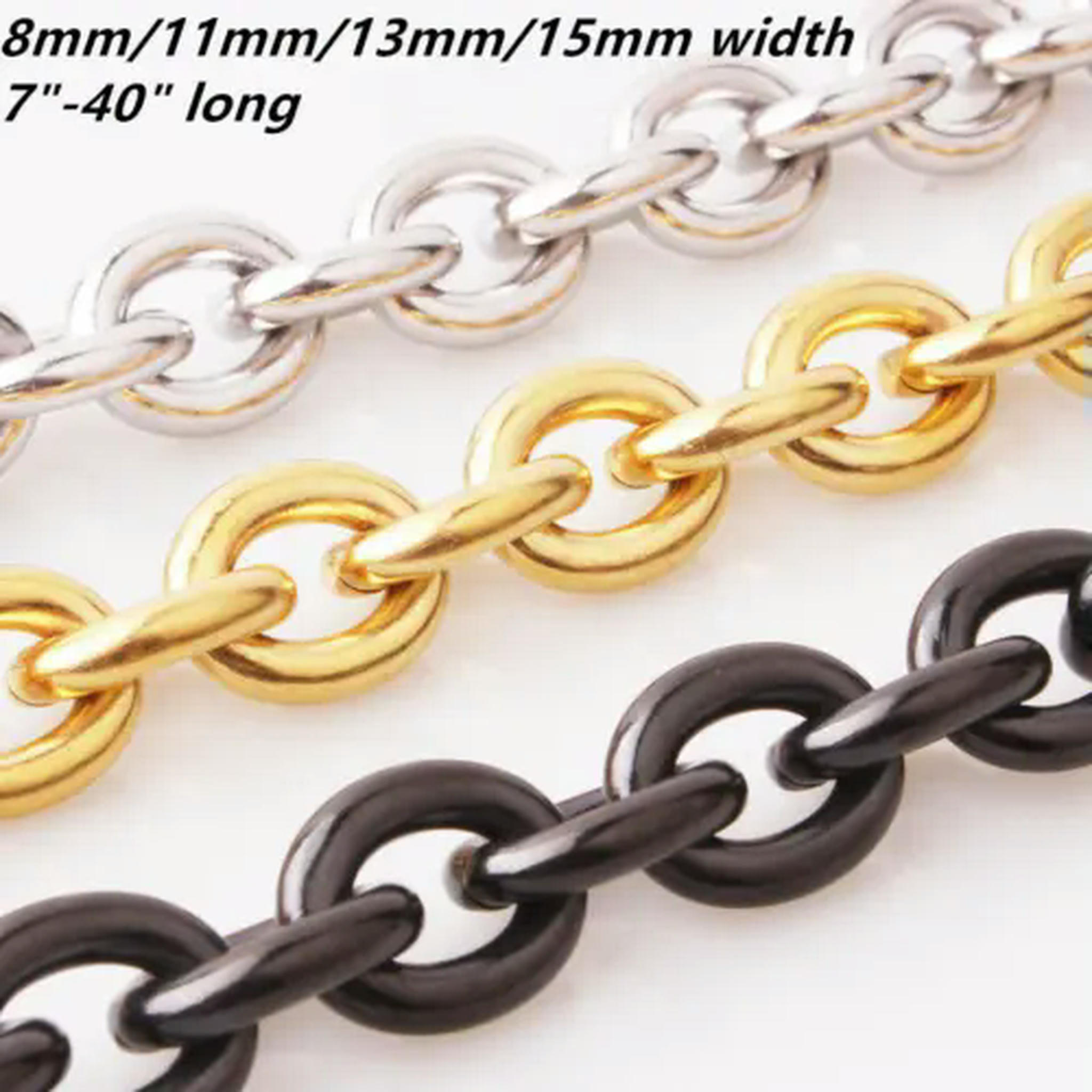 7"-40" Stainless Steel Huge 8/11/13/15mm Rolo Oval Link Men Chain ...