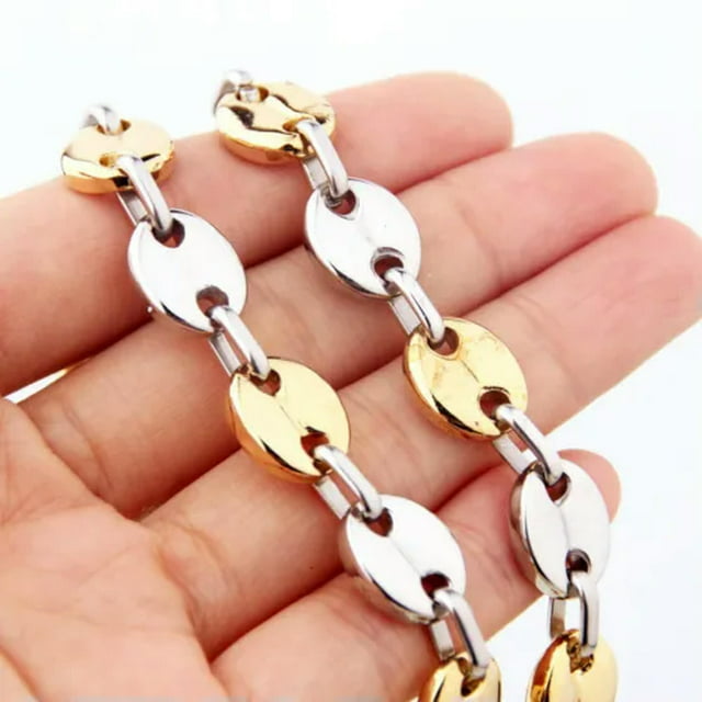 7-40" Stainless Steel Silver Gold Coffee Beans Chain Men Women Necklace ...