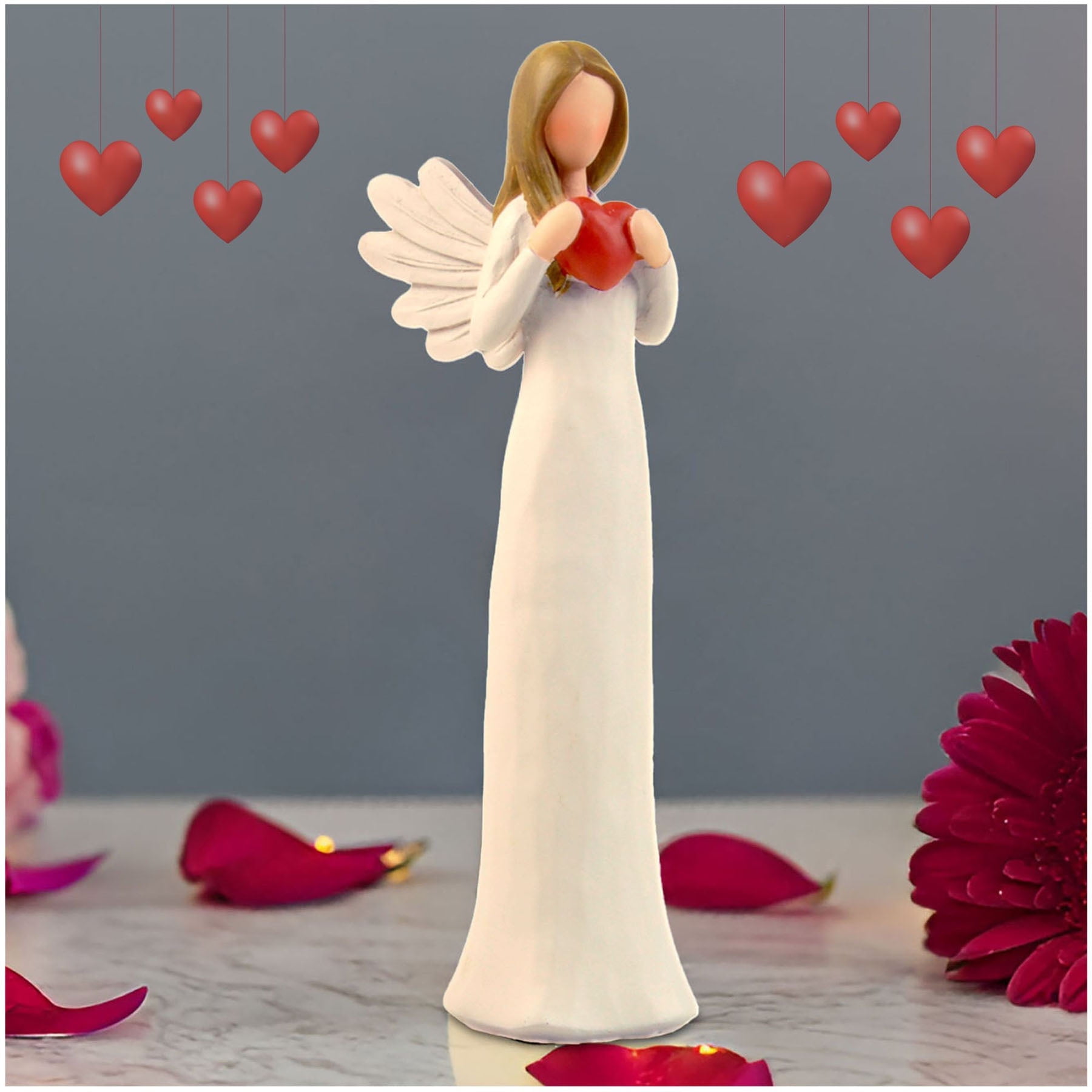"7.48"" Hand-Painted Angel Figurine with Heart, Ideal Gift for Mom ...