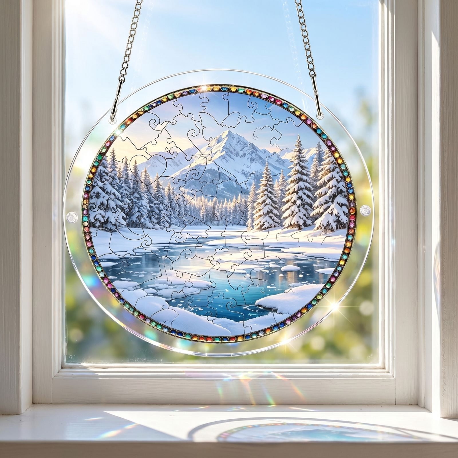 7.48 Inch Acrylic Jigsaw Puzzle Suncatcher, 4-Pack Season Window ...