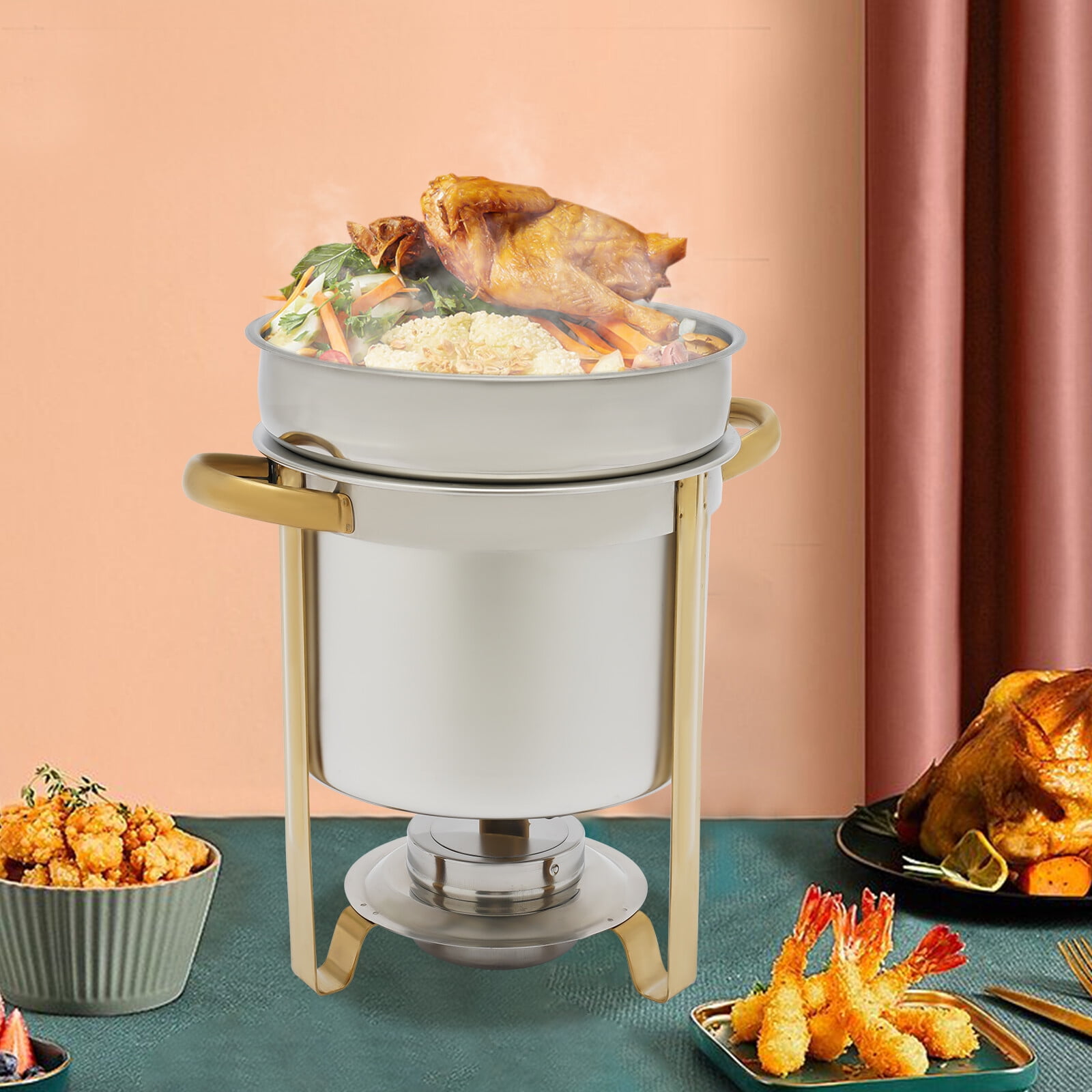 7L Gold Full Size Round Soup Chafer Stainless Steel Buffets Server Food ...