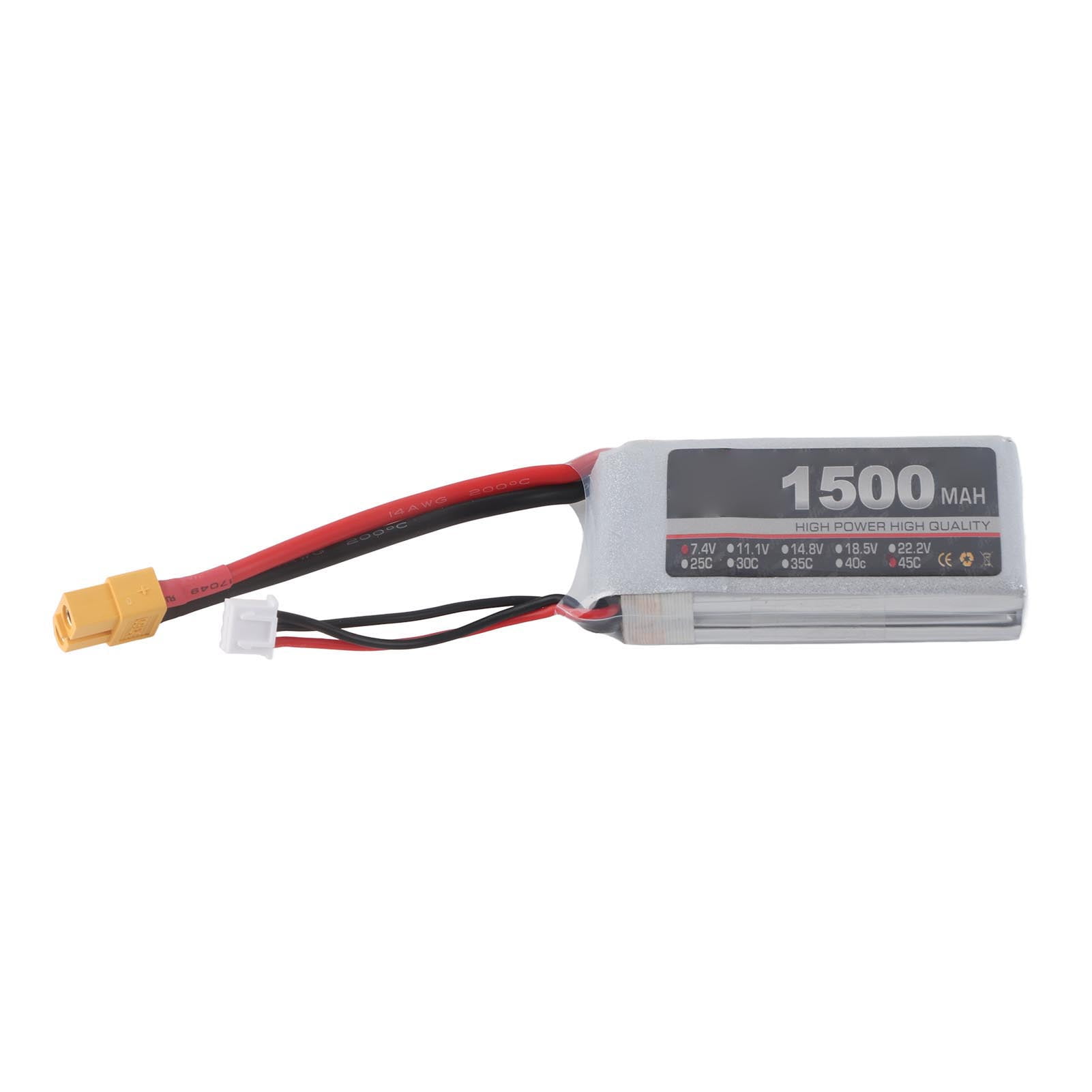 7.4V 2S 1500mAh 45C LiPo Battery High Rate LiPo Battery for Remote Control Aircraft Model XT60 ...