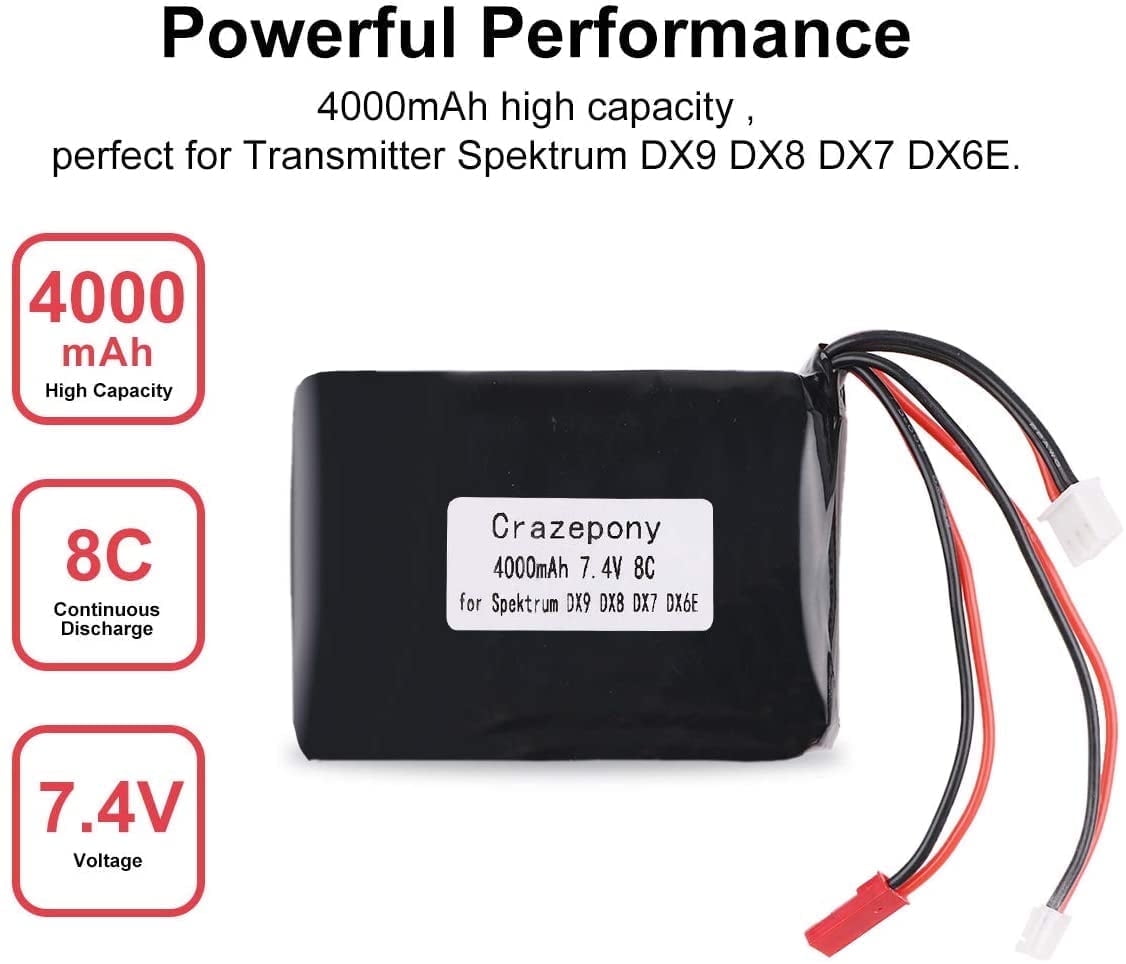 7.4V 4000mAh Li-Po Battery 2S 8C/16C W/ JST JR Plug Balance Connector ...