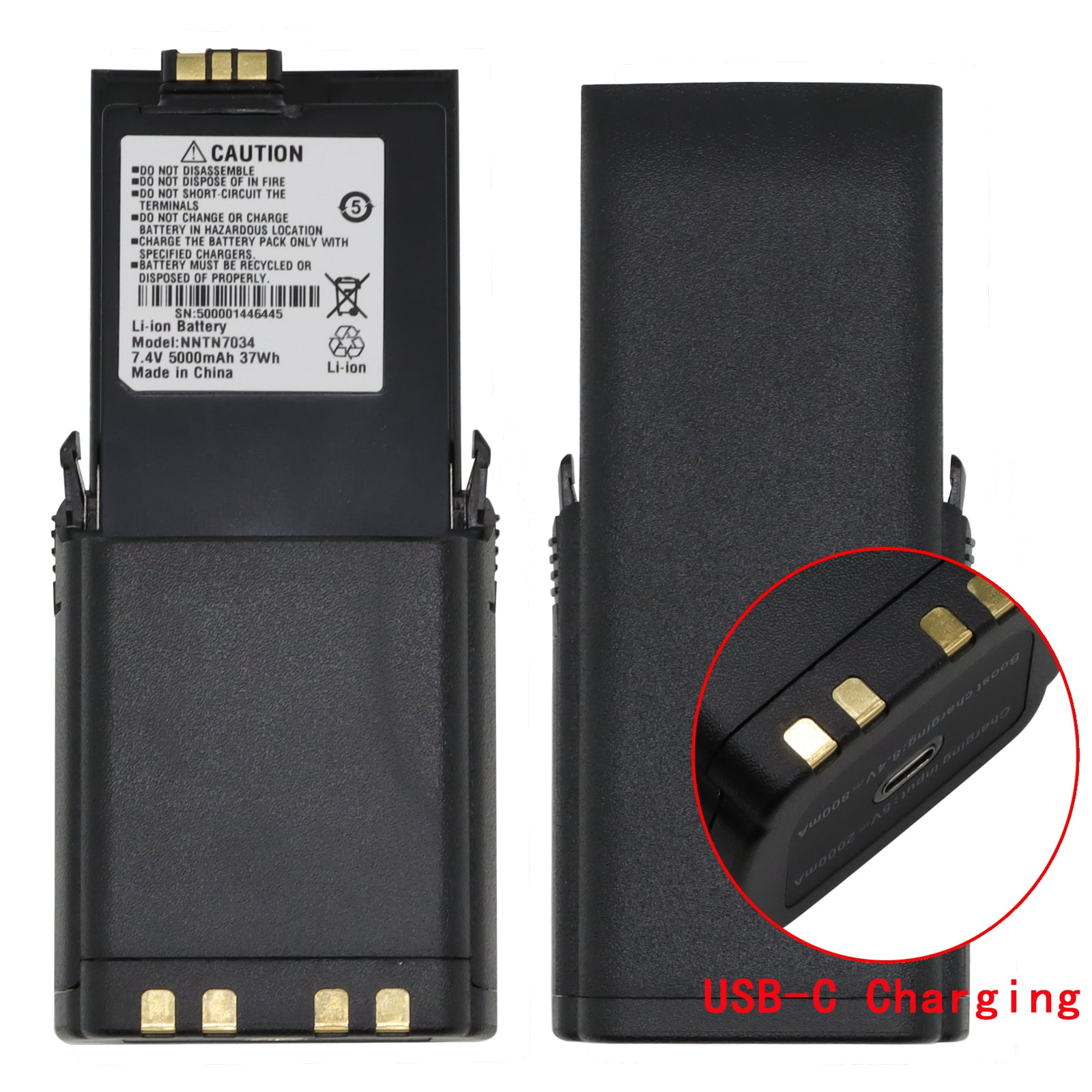 7.4V 5000mAh USB-C Charging Battery NNTN7034 For Motorola APX5000 ...