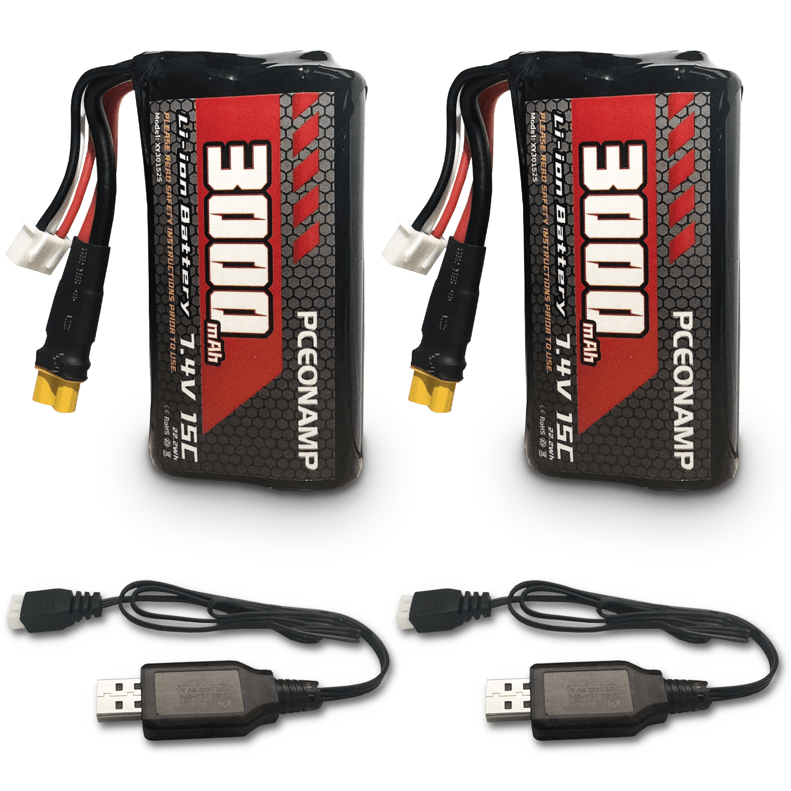 7.4V Li-ion Battery 3000mAh 2S with XT30 Plug Rechargeable High ...