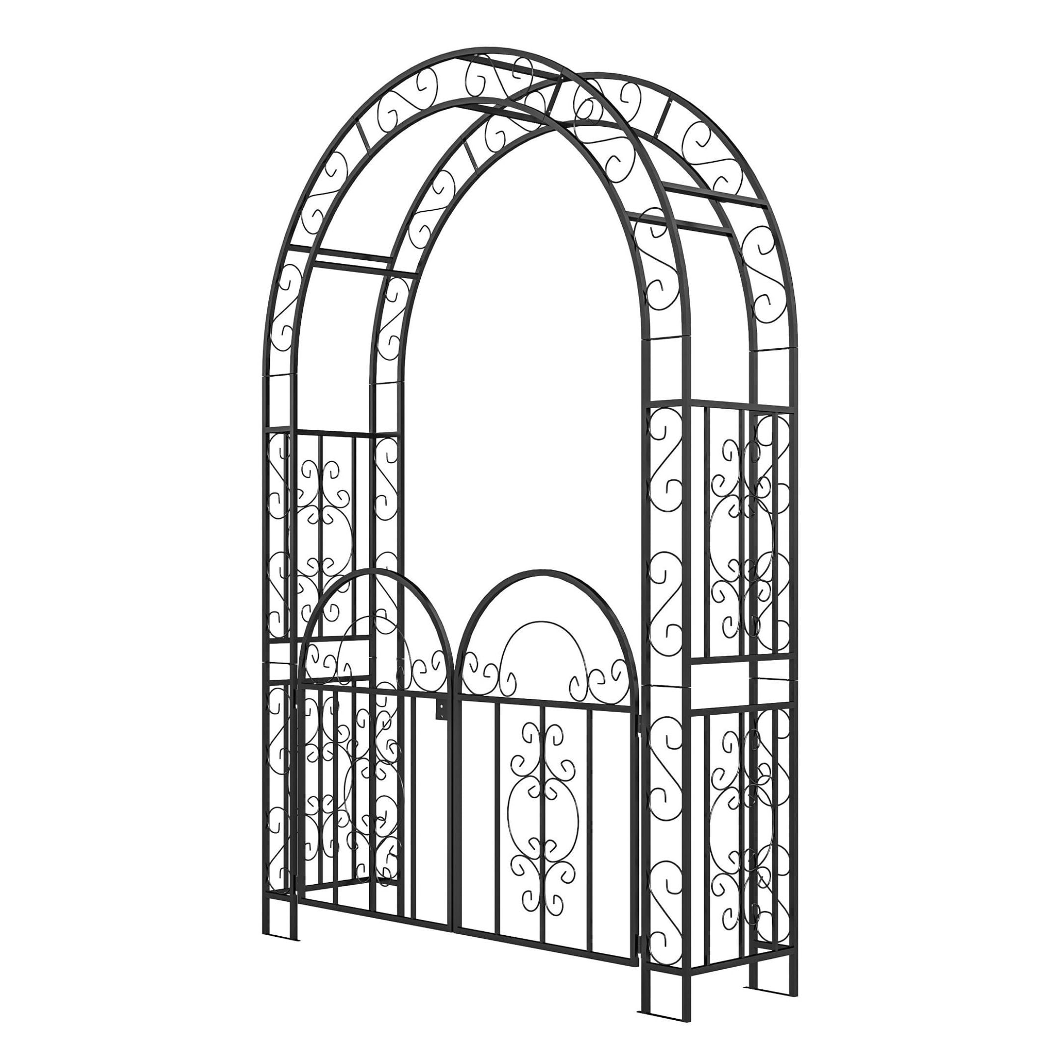 7.4ft Steel Garden Arch with Gate, Arbor Trellis for Climbing Plants ...