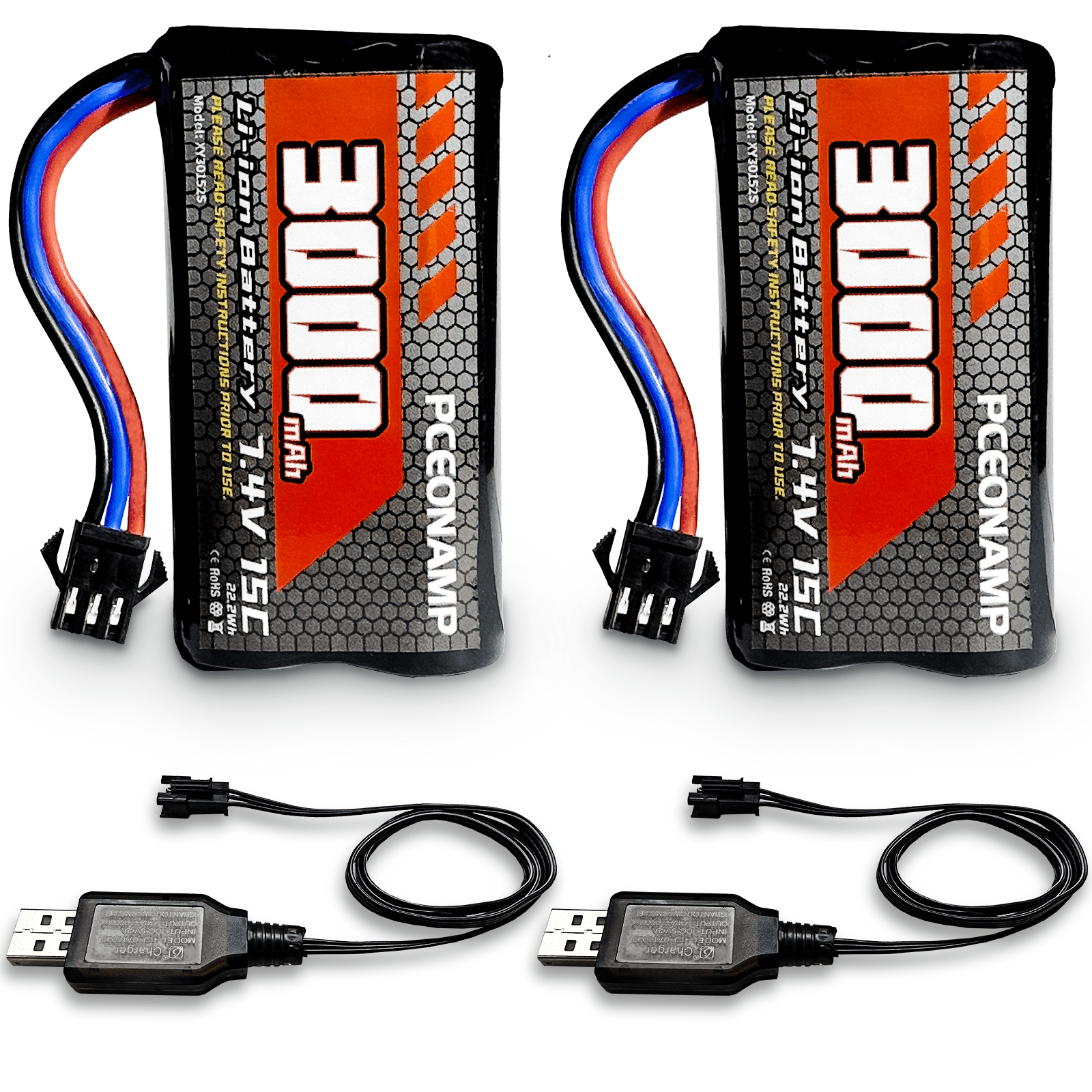 7.4v RC Battery 3000mAh 2S Li-ion with SM-3P Plug Rechargeable High ...