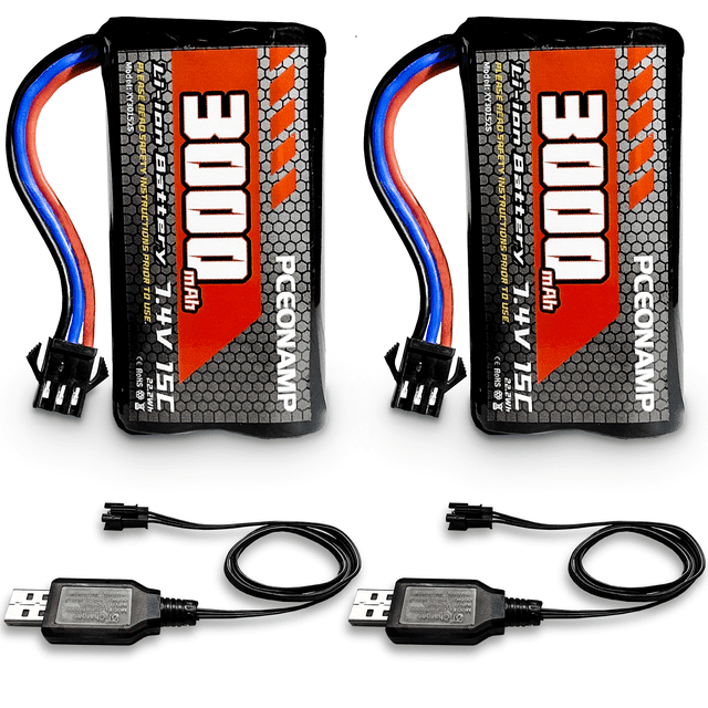 7.4v RC Battery 3000mAh 2S Li-ion with SM-3P Plug Rechargeable High ...