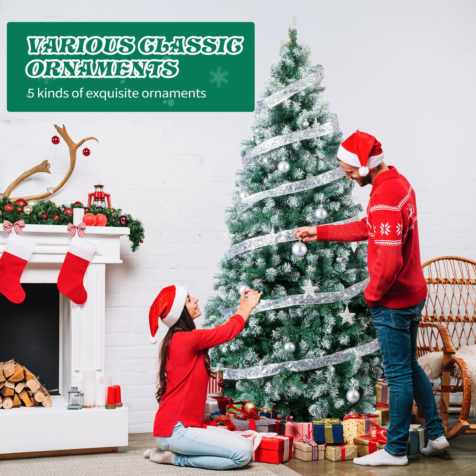 7.5 FT Artificial Snow Tipped Christmas Tree with DIY 350 Warm Lights ...
