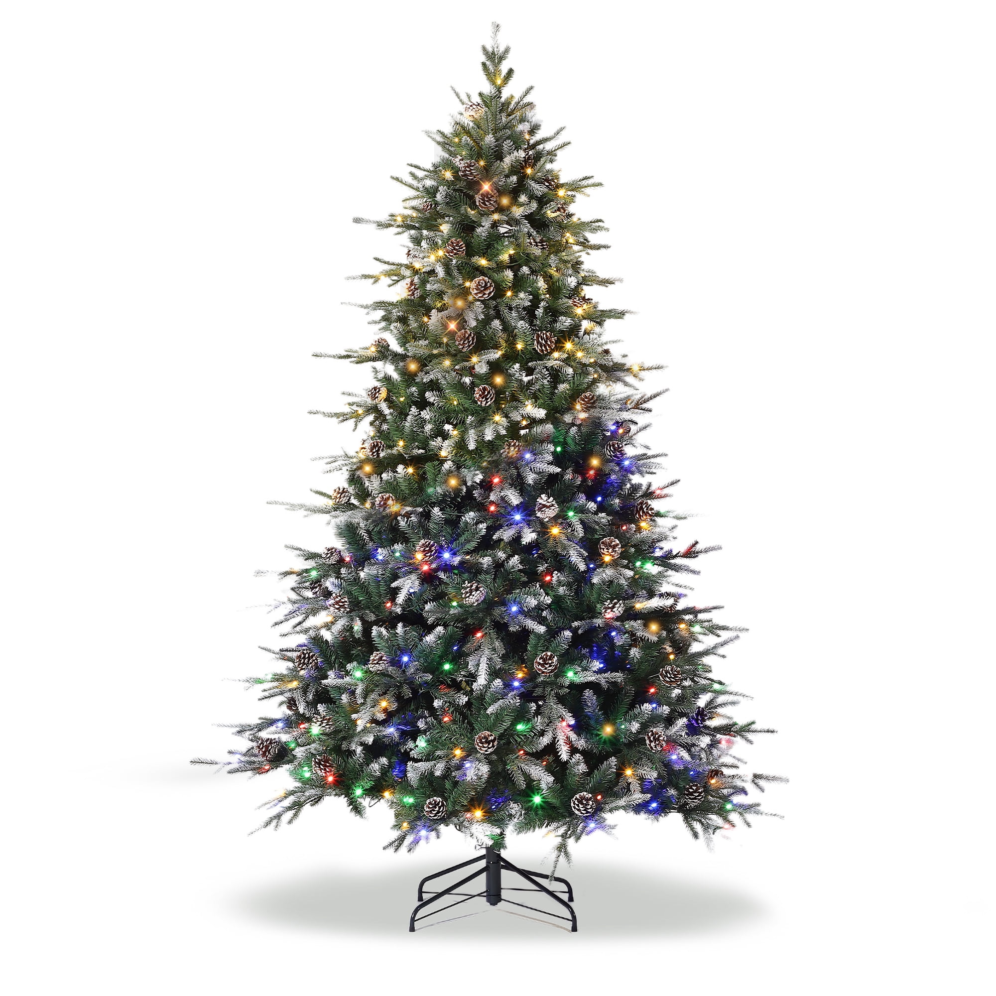 7.5 FT Flocked Christmas Tree with 800 Warm Lights-8 Modes, Prelit ...