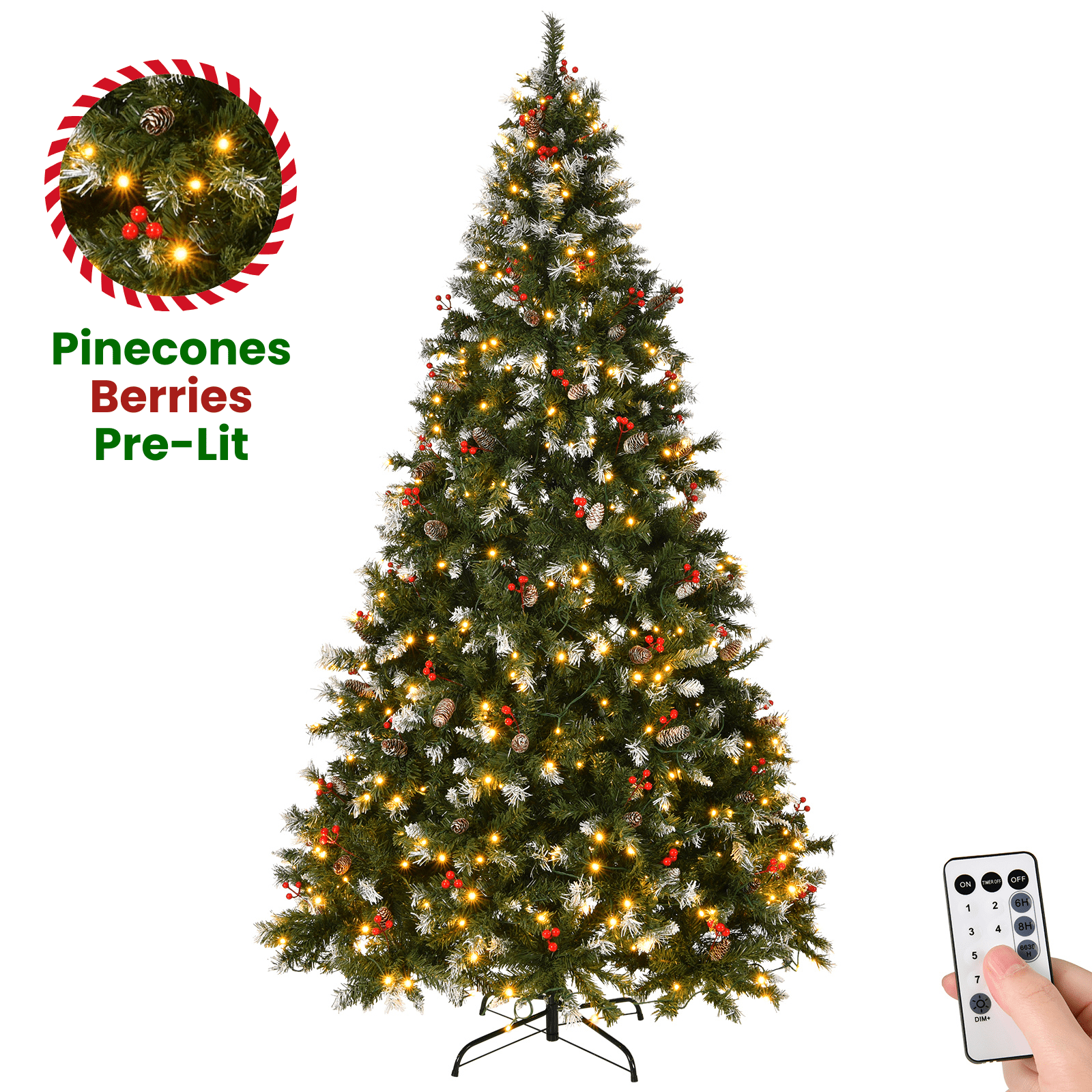 7.5 FT Pre-Lit Christmas Tree, Pre-decorated Xmas Tree with 1368 Branch ...
