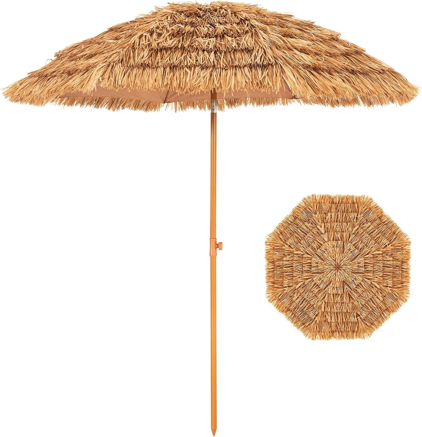 7.5 FT Thatched Tiki Umbrella with Tilt, Patio Be Umbrella for Outdoor ...