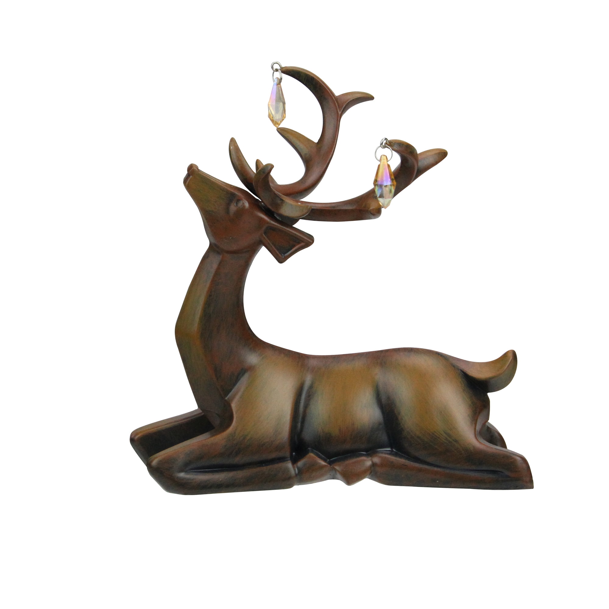 7.5" Faux Wooden Finish Laying Deer Decorative Christmas Table Top ...