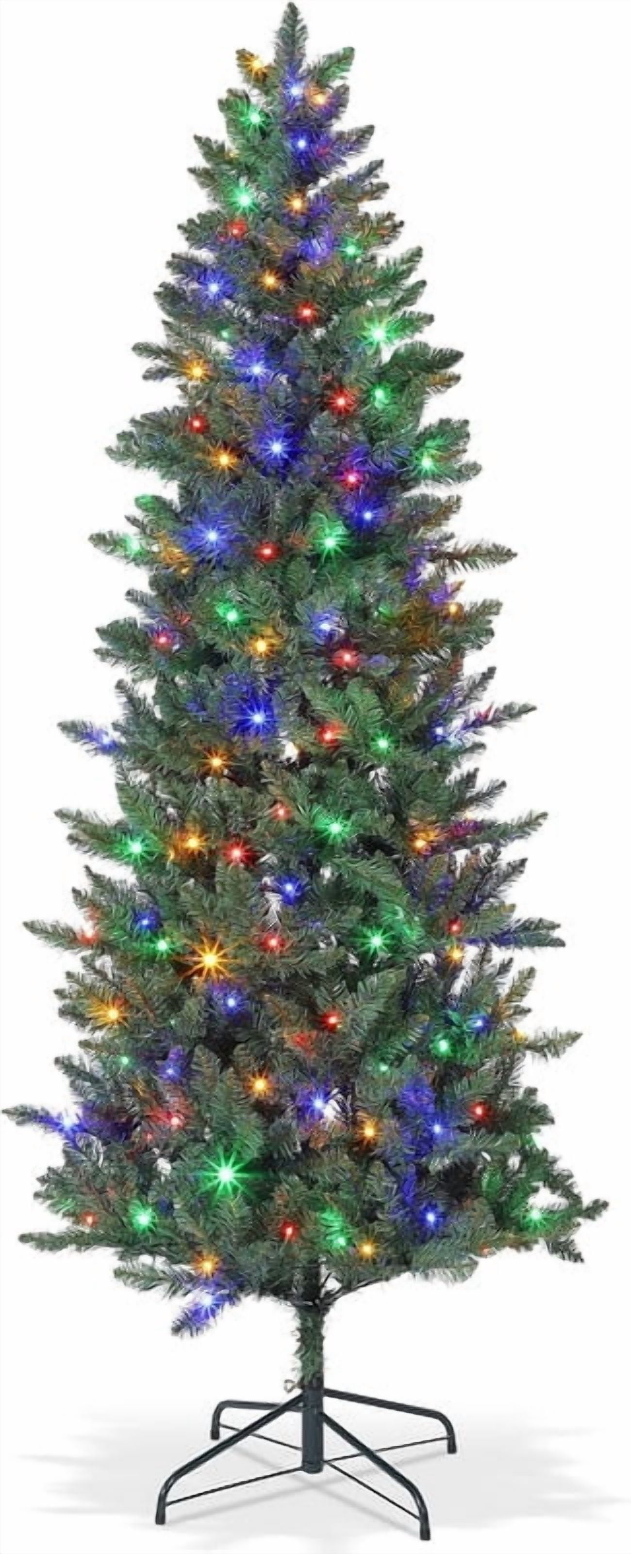 7.5 Ft Prelit Pencil Artificial Christmas Tree with Timer 200+ LED Warm ...