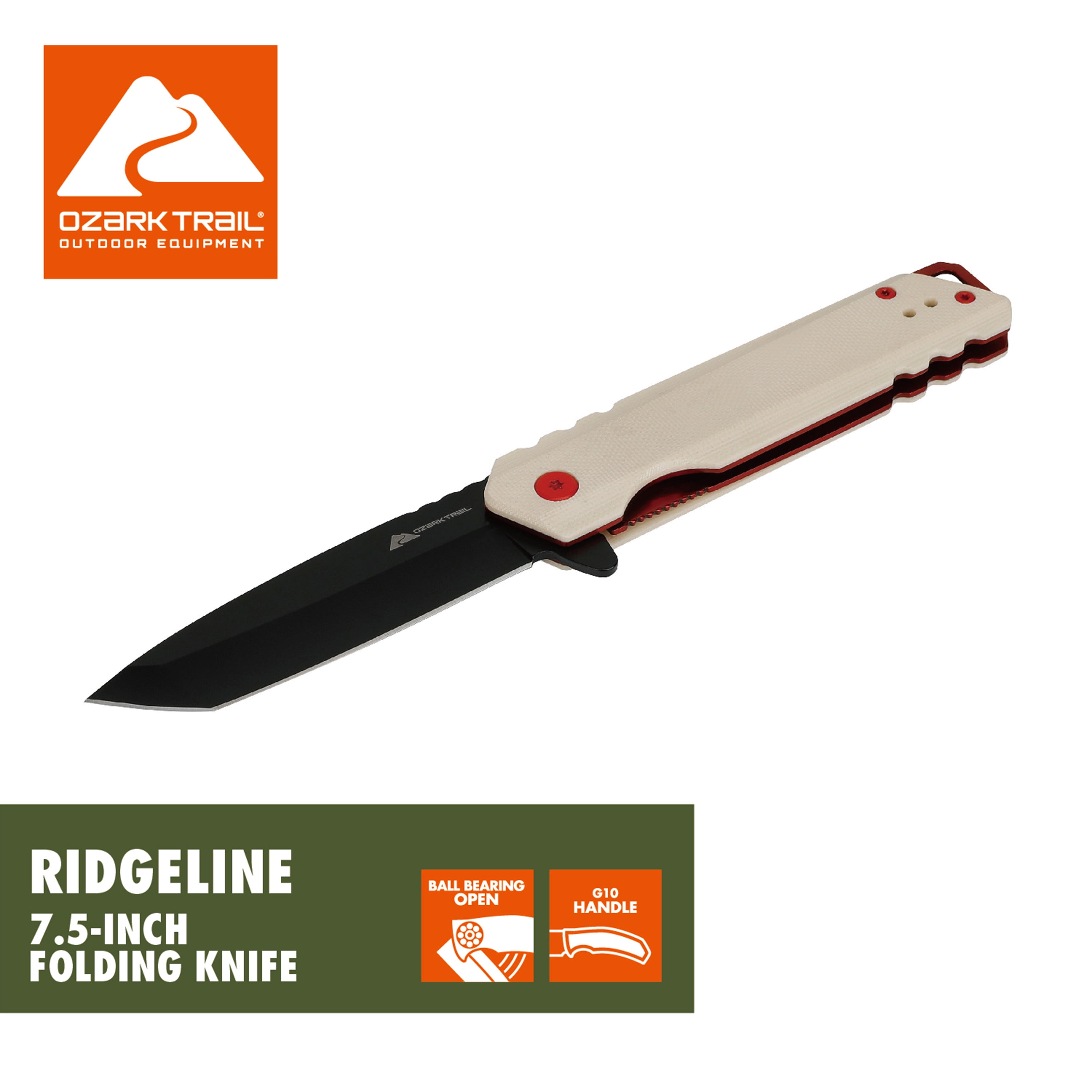Ozark Trail Ridgeline 7.5 in Folding Knife G10 Handle, Off-White, Red ...