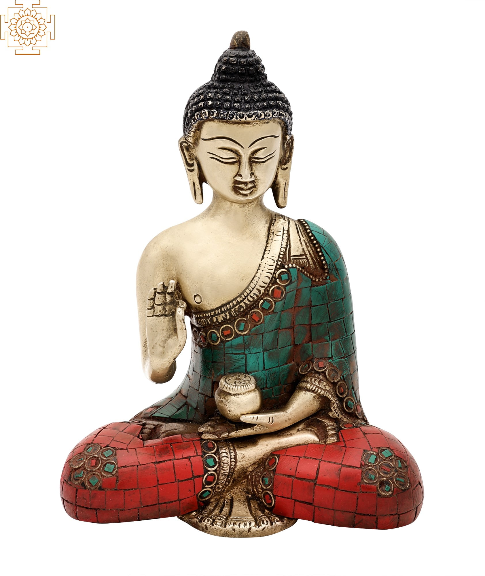 7.5" Gautam Buddha Preaching His Dharma | Inlay Work | Brass Statue ...