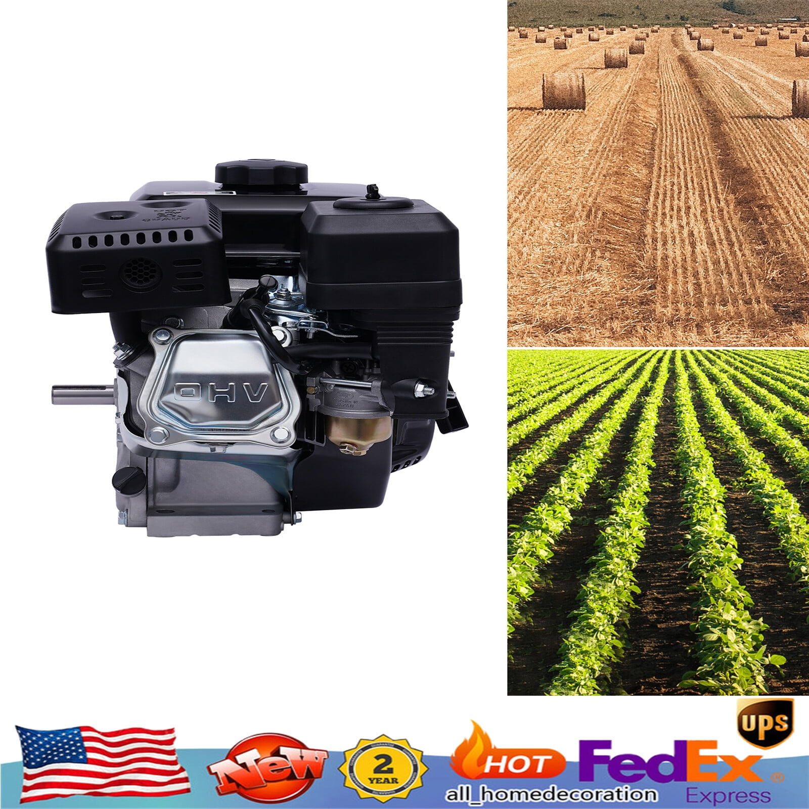 7.5 HP 4 Stroke Gasoline Engine, 210cc Air Cooled Horizontal Gas Engine ...