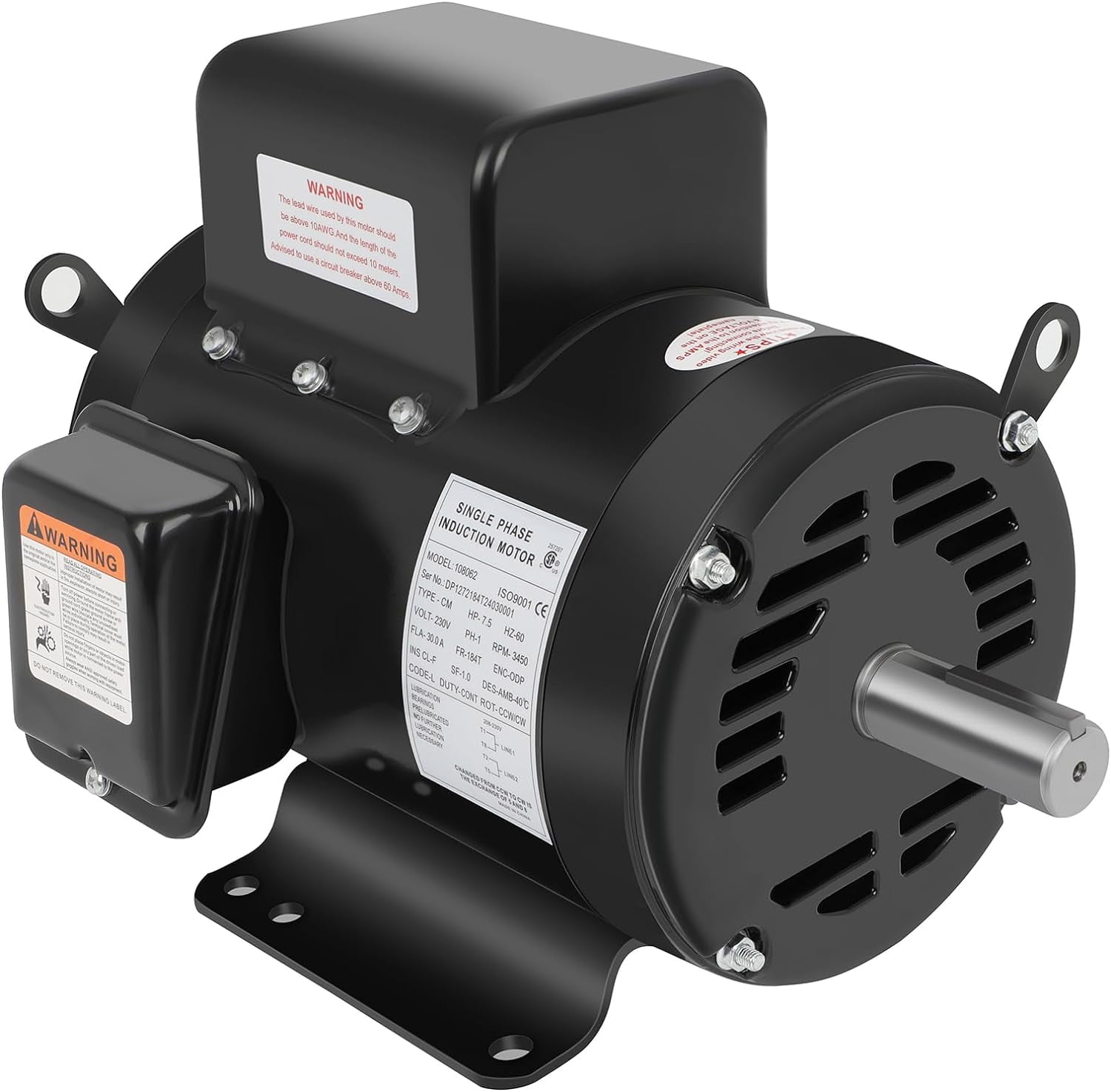 7.5 HP Air Compressor Motor Single Phase 184T Electric Motor 3450RPM ...