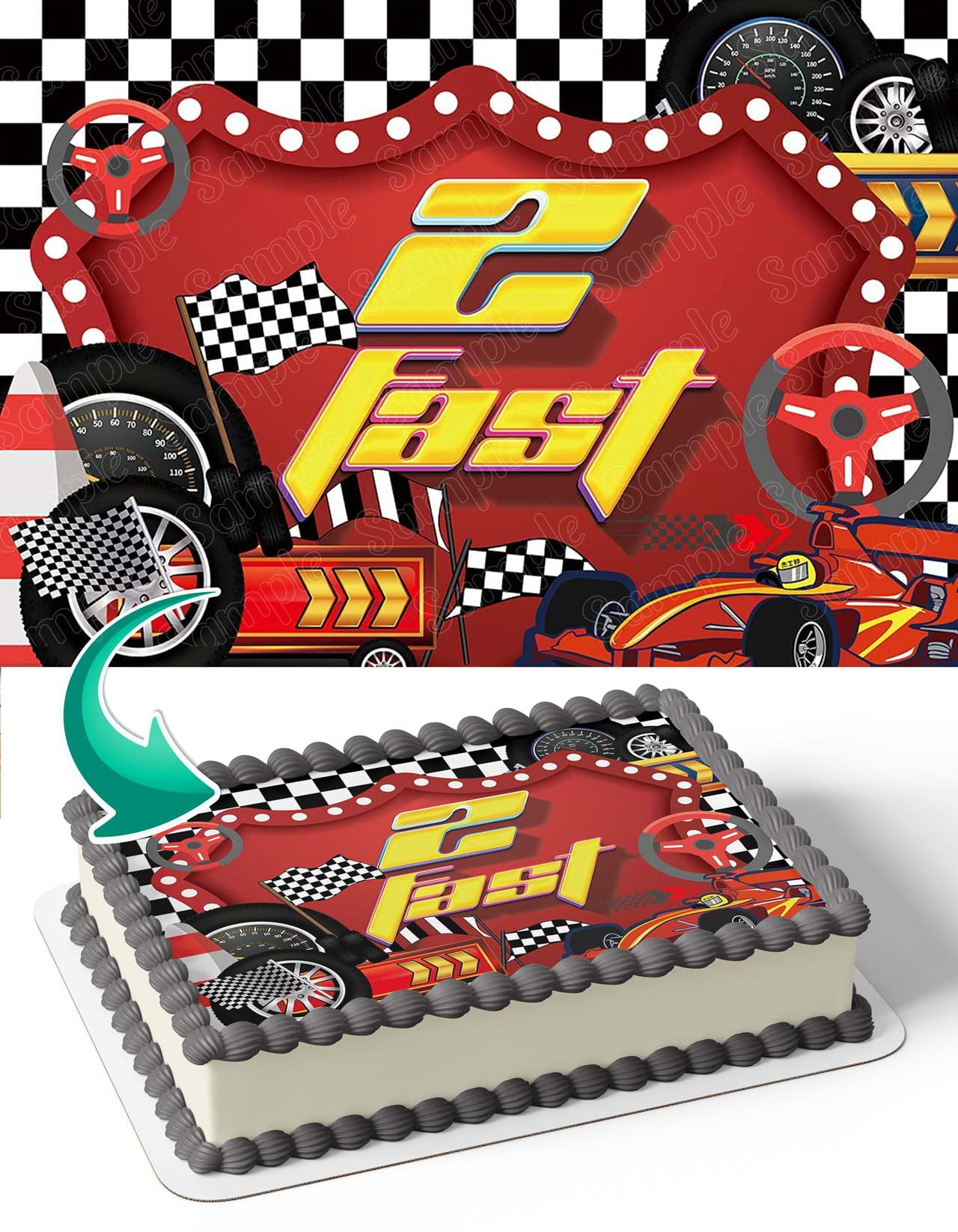 7.5 Inch 2 Fast Racing Cars Cake Topper - Round Edible Birthday Cake ...
