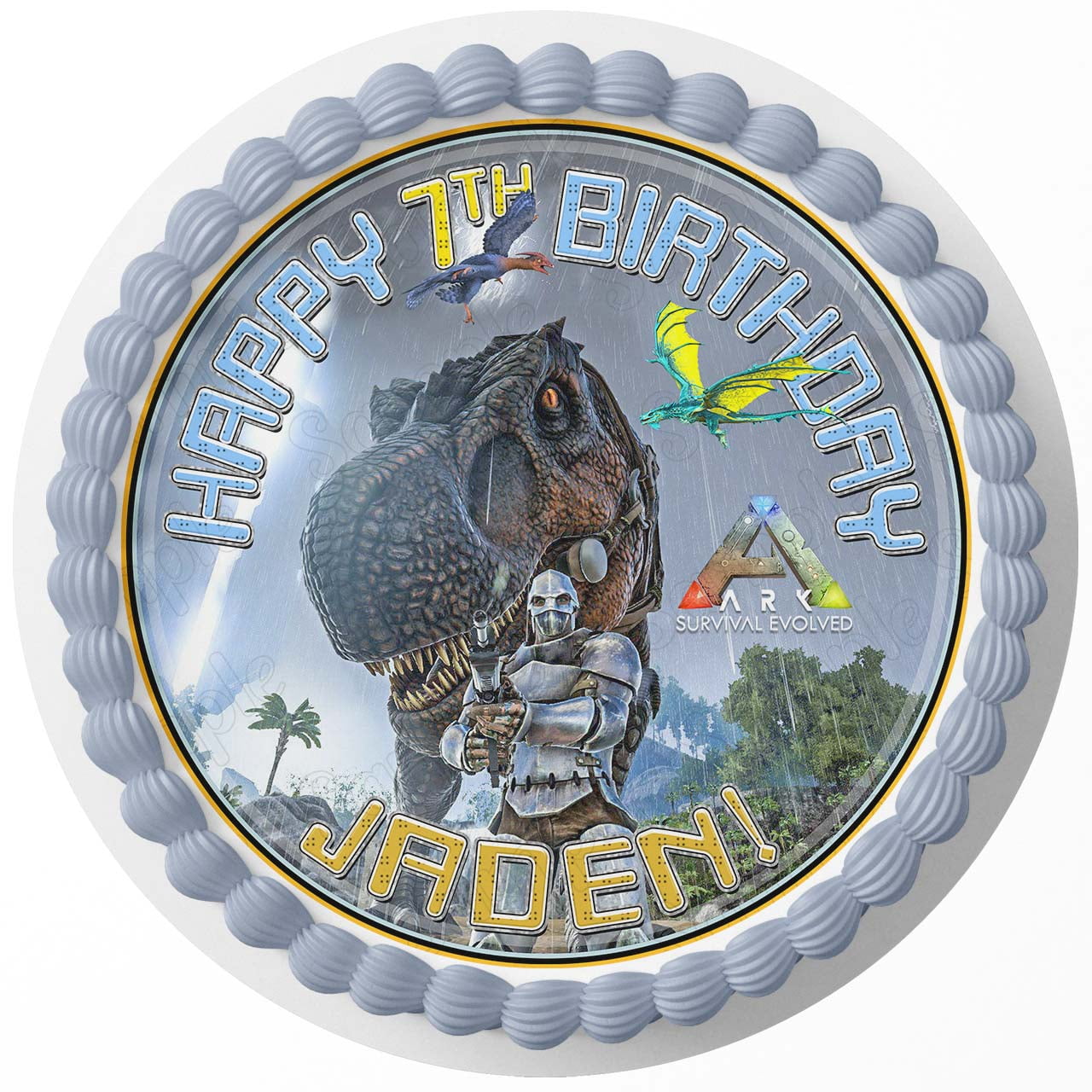 7.5 Inch ARK Survival RD Cake Topper - Round Edible Birthday Cake ...