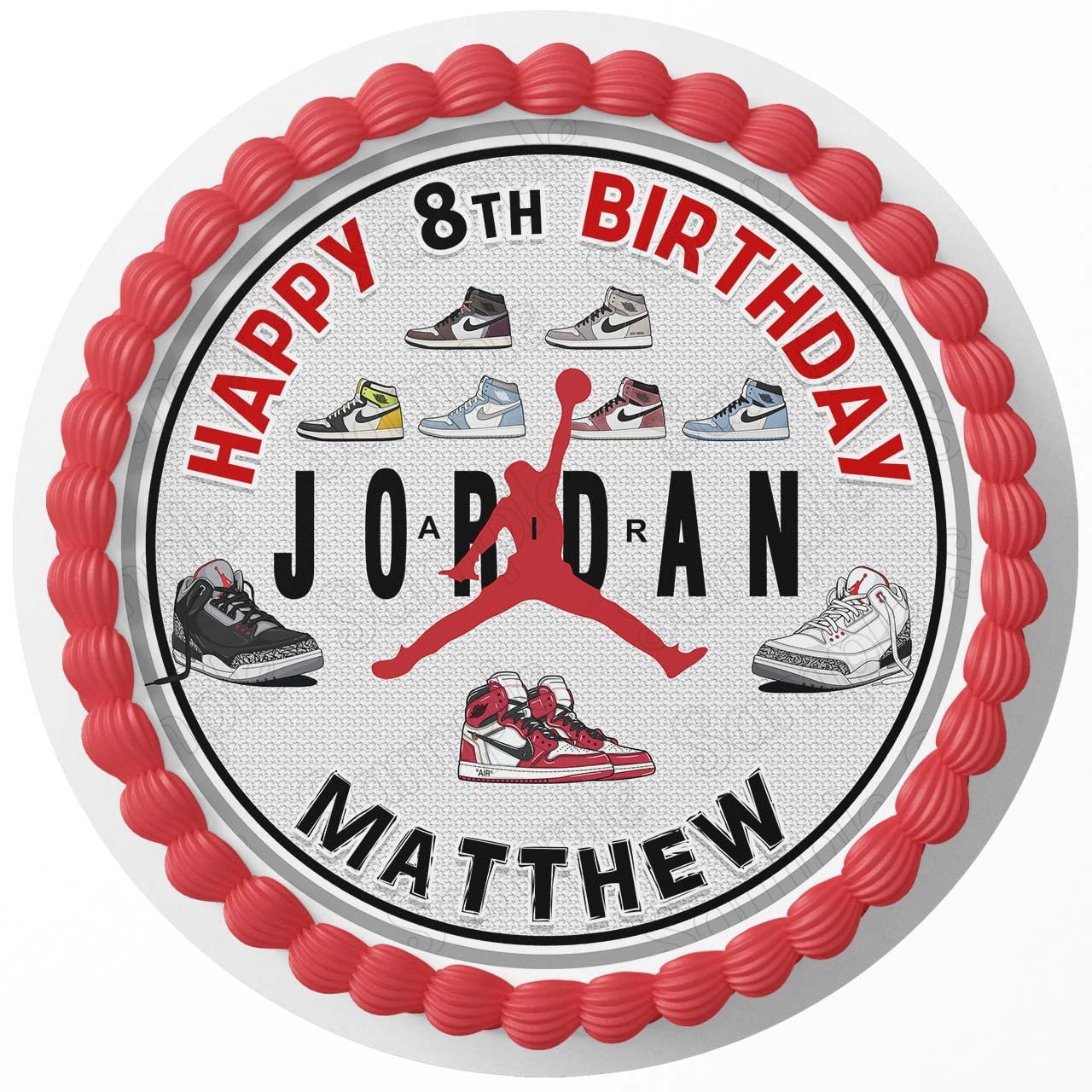7.5 Inch Air Jordan Sneakers JL Rd Cake Topper - Round Edible Birthday ...