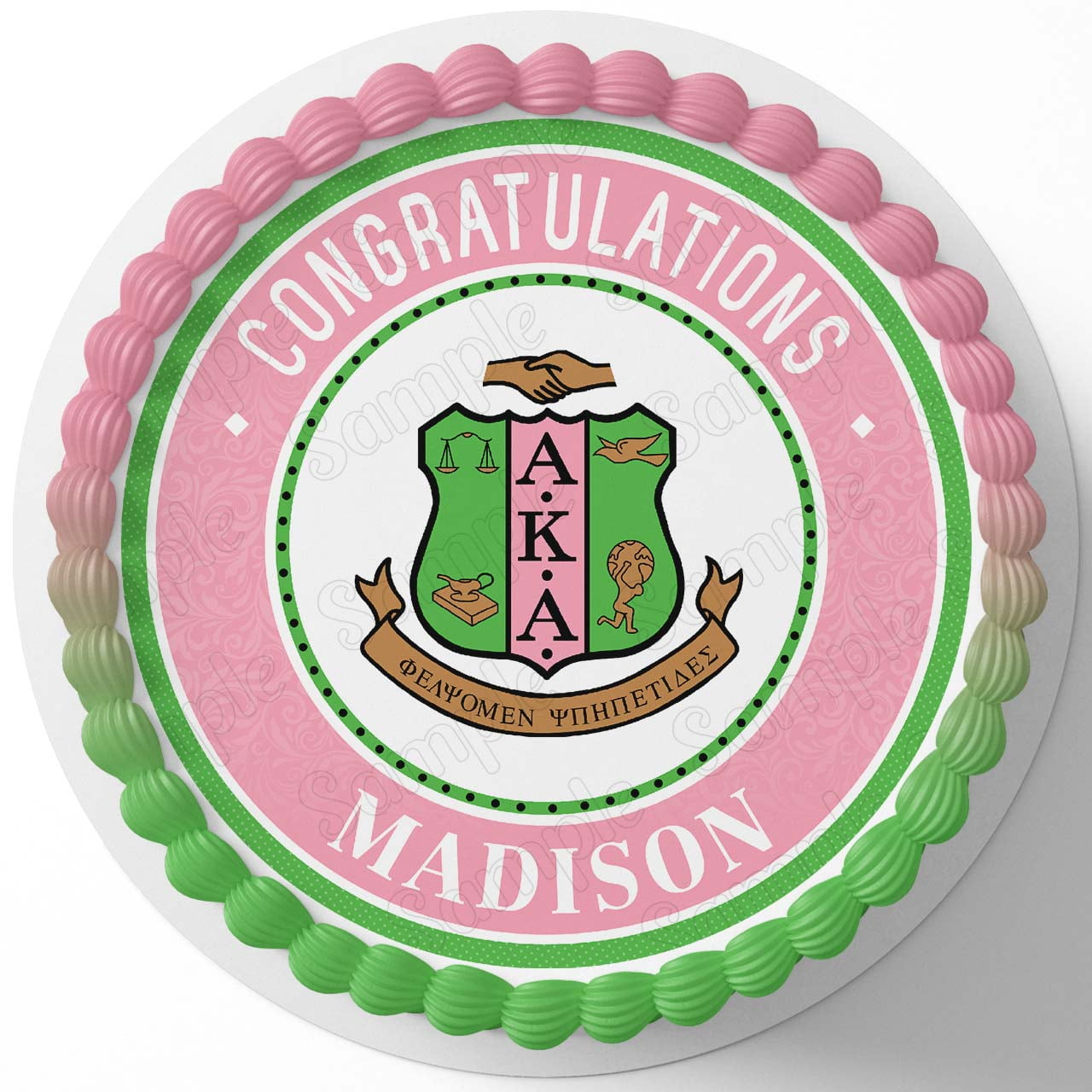 7.5 Inch Alpha Kappa Alpha Cake Topper - Round Edible Birthday Cake ...