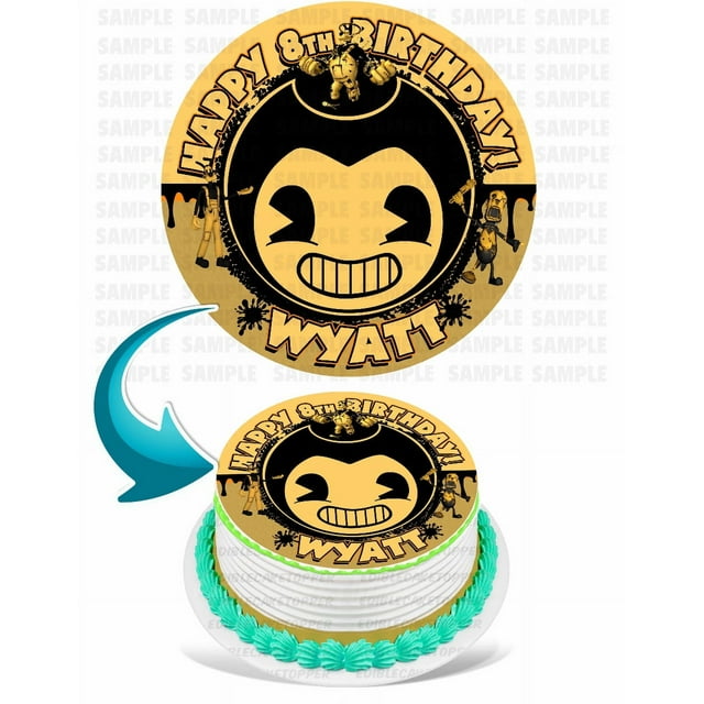 7.5 Inch Bendy and the Ink Machine Cake Topper - Round Edible Birthday ...