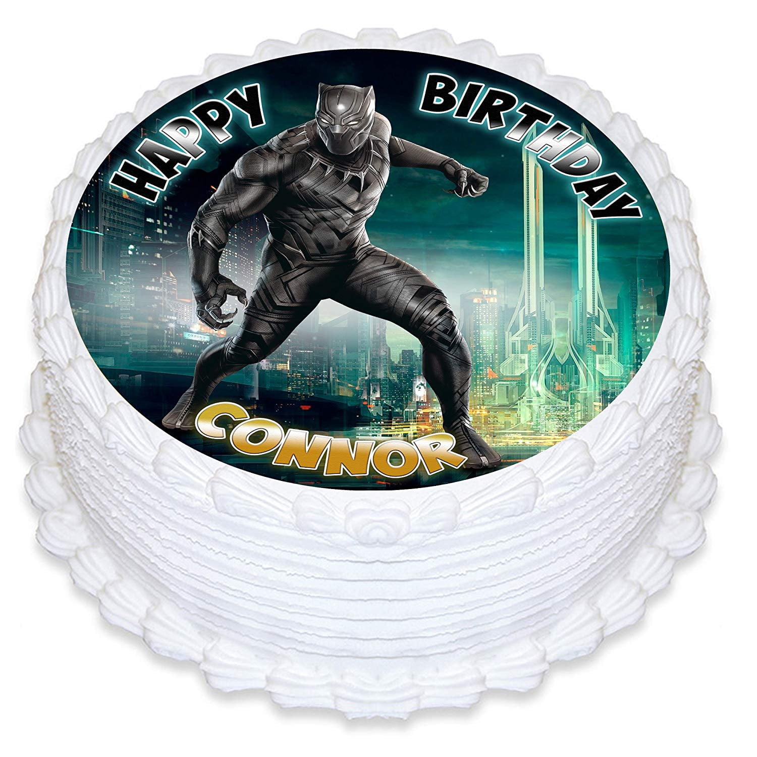 7.5 Inch Black Panther Cake Topper - Round Edible Birthday Cake ...