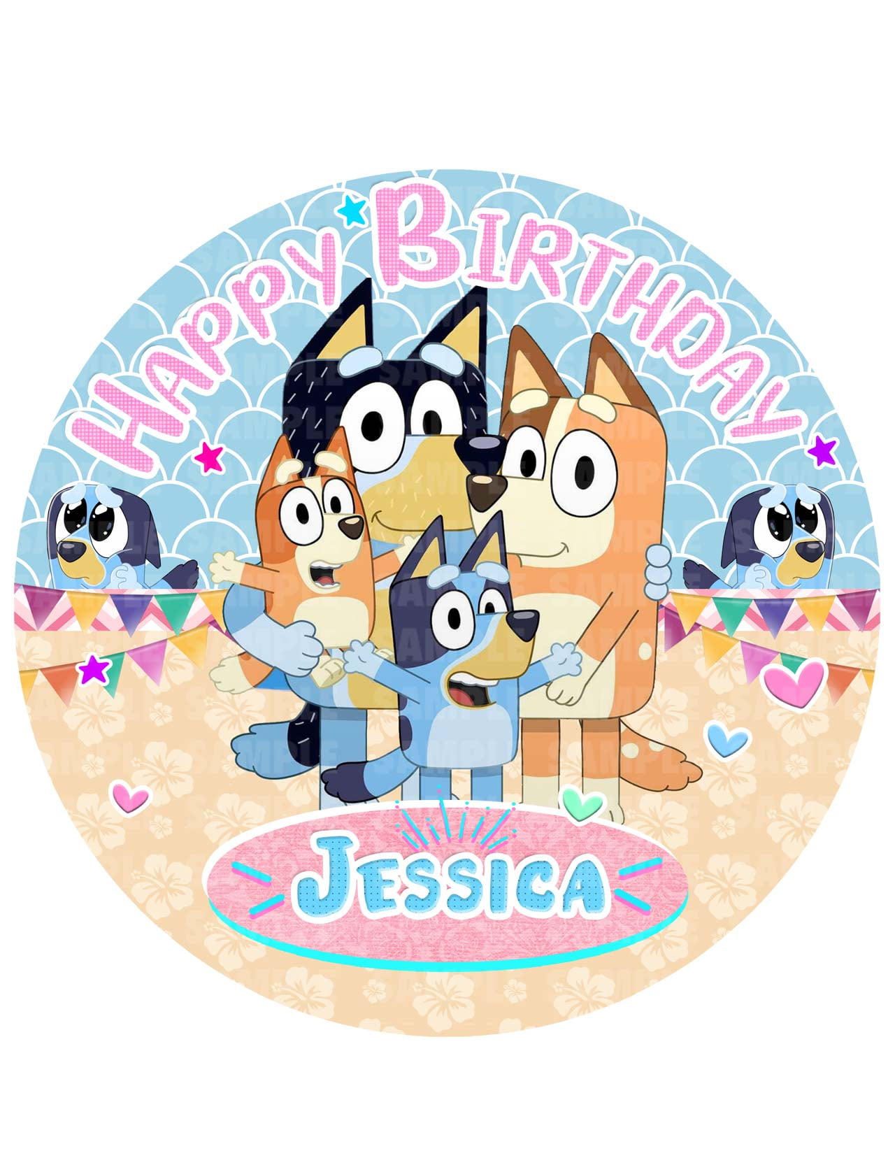 BirthdayJungle 7.5 Inch Bluey Girl Edible Cake Topper, Personalizable ...