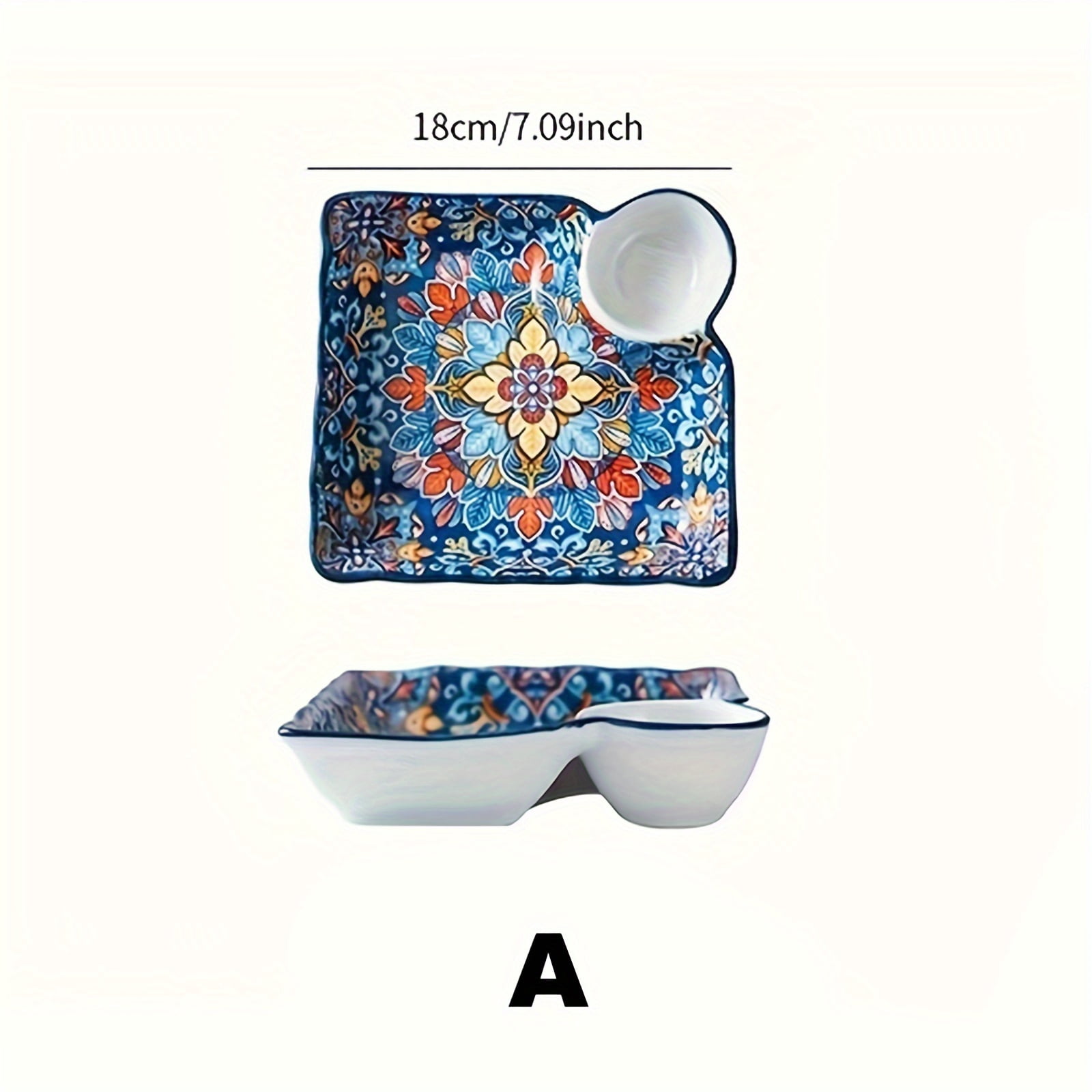7.5-Inch Bohemian Rectangular Ceramic Plate - Multi-Purpose Serving ...