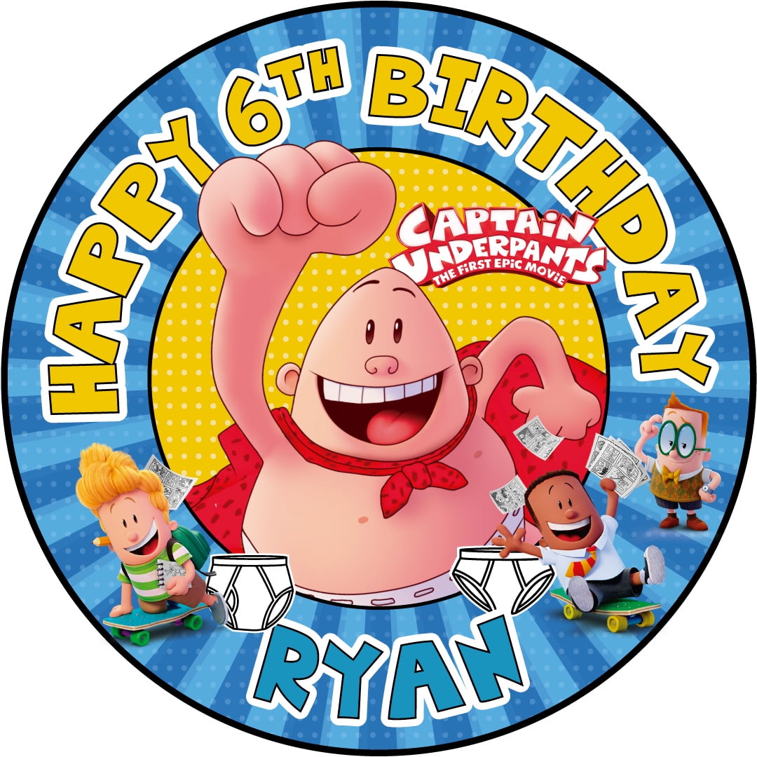 7.5 Inch Captain Underpants Cake Topper - Round Edible Birthday Cake ...