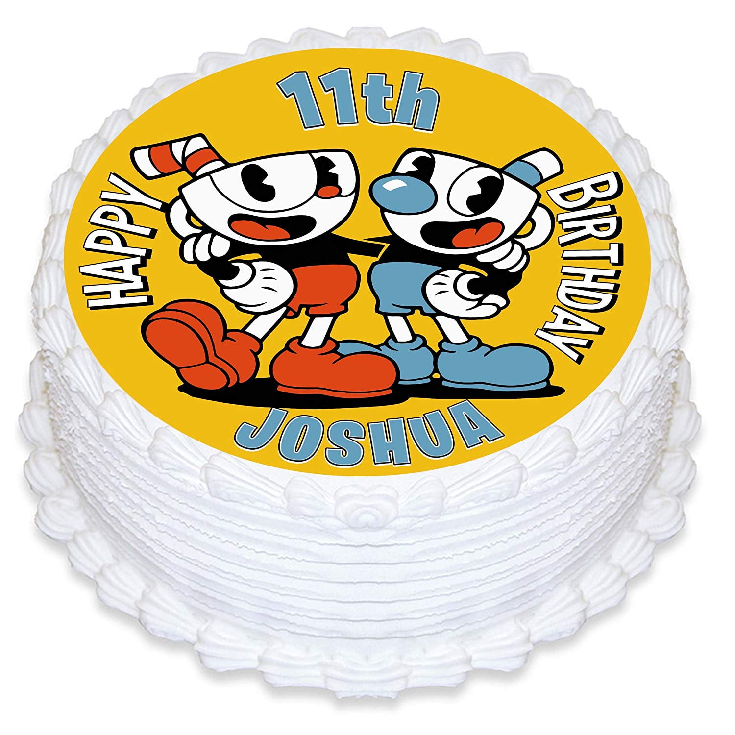 7.5 Inch Cuphead Cake Topper - Round Edible Birthday Cake Decorations ...