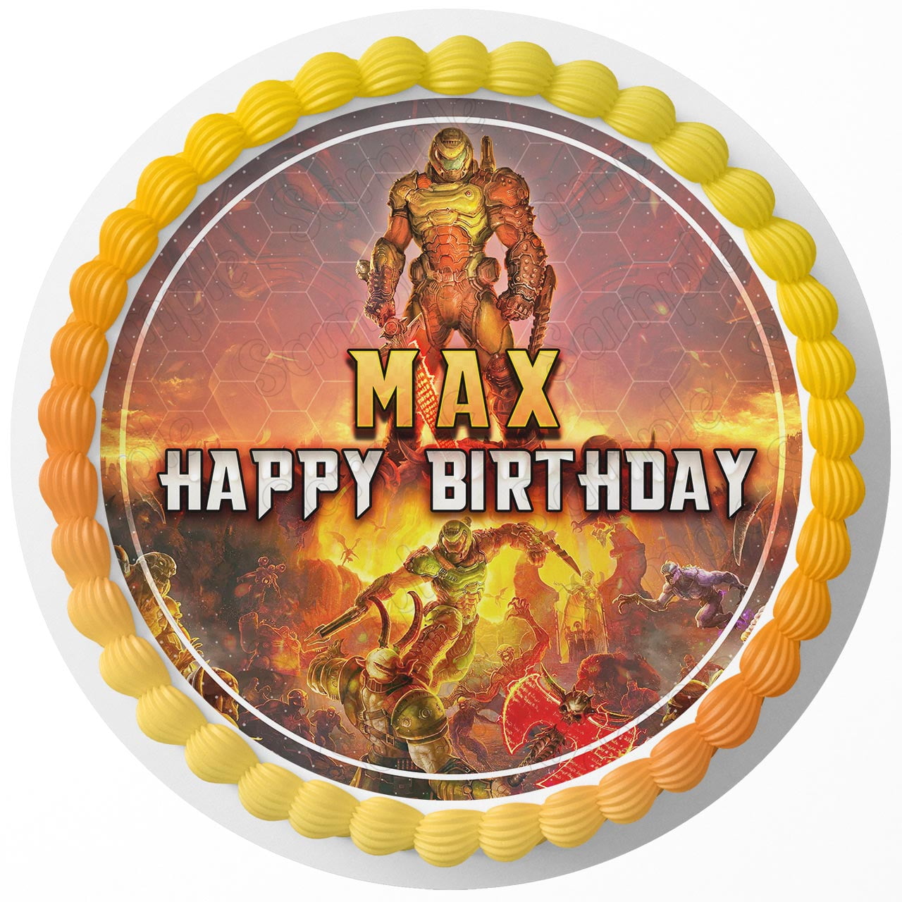 7.5 Inch Doom Eternal Cake Topper - Round Edible Birthday Cake ...