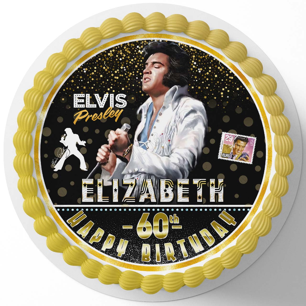 7.5 Inch Elvis Presley King Cake Topper - Round Edible Birthday Cake ...