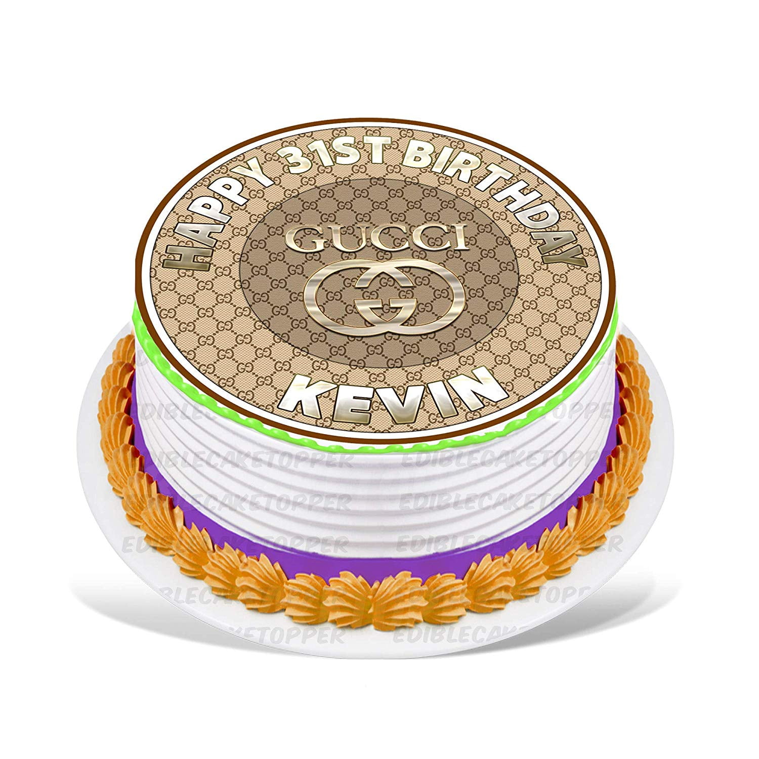 7.5 Inch Gucciy Cake Topper - Round Edible Birthday Cake Decorations ...