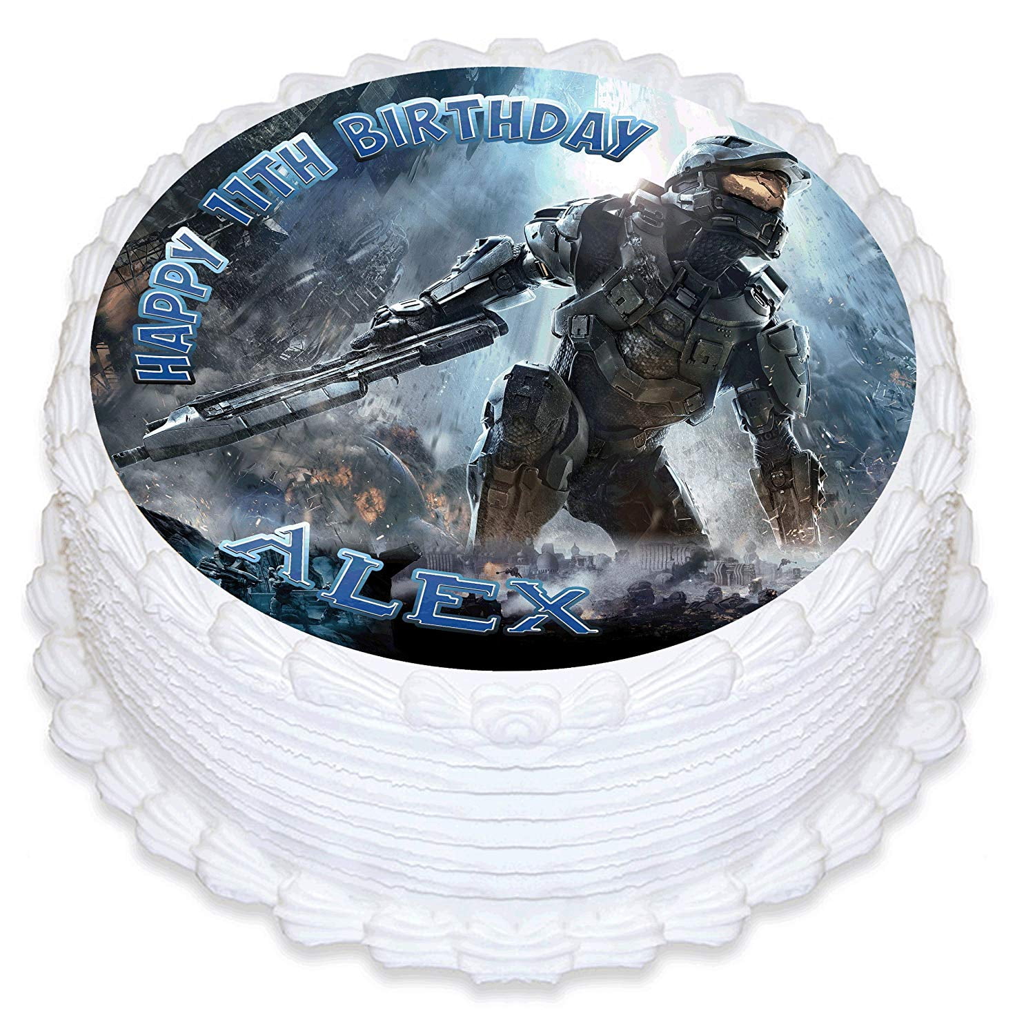 7.5 Inch HALO Cake Topper - Round Edible Birthday Cake Decorations ...