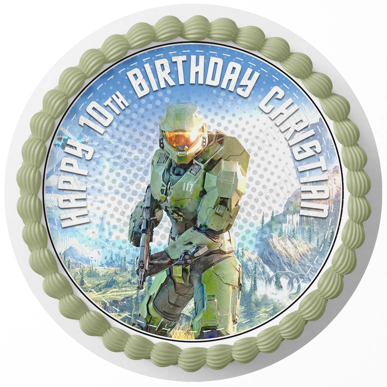 7.5 Inch Halo Infinite Cake Topper - Round Edible Birthday Cake ...