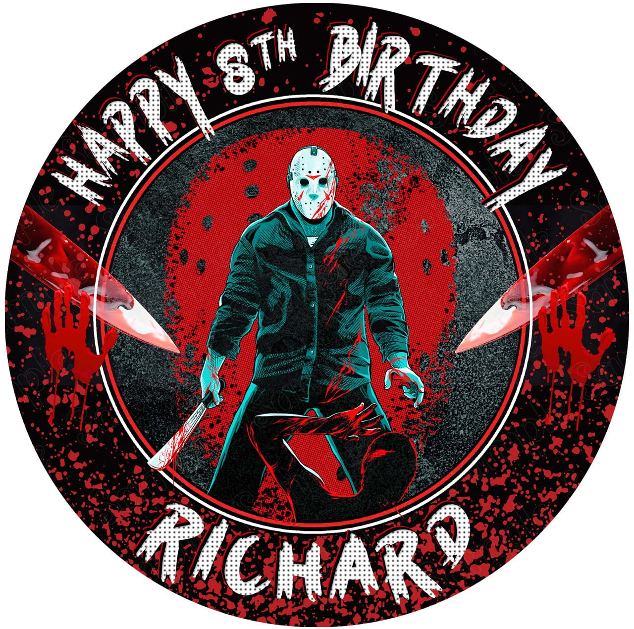 7.5 Inch Jason Voorhees Cake Topper - Round Edible Birthday Cake ...