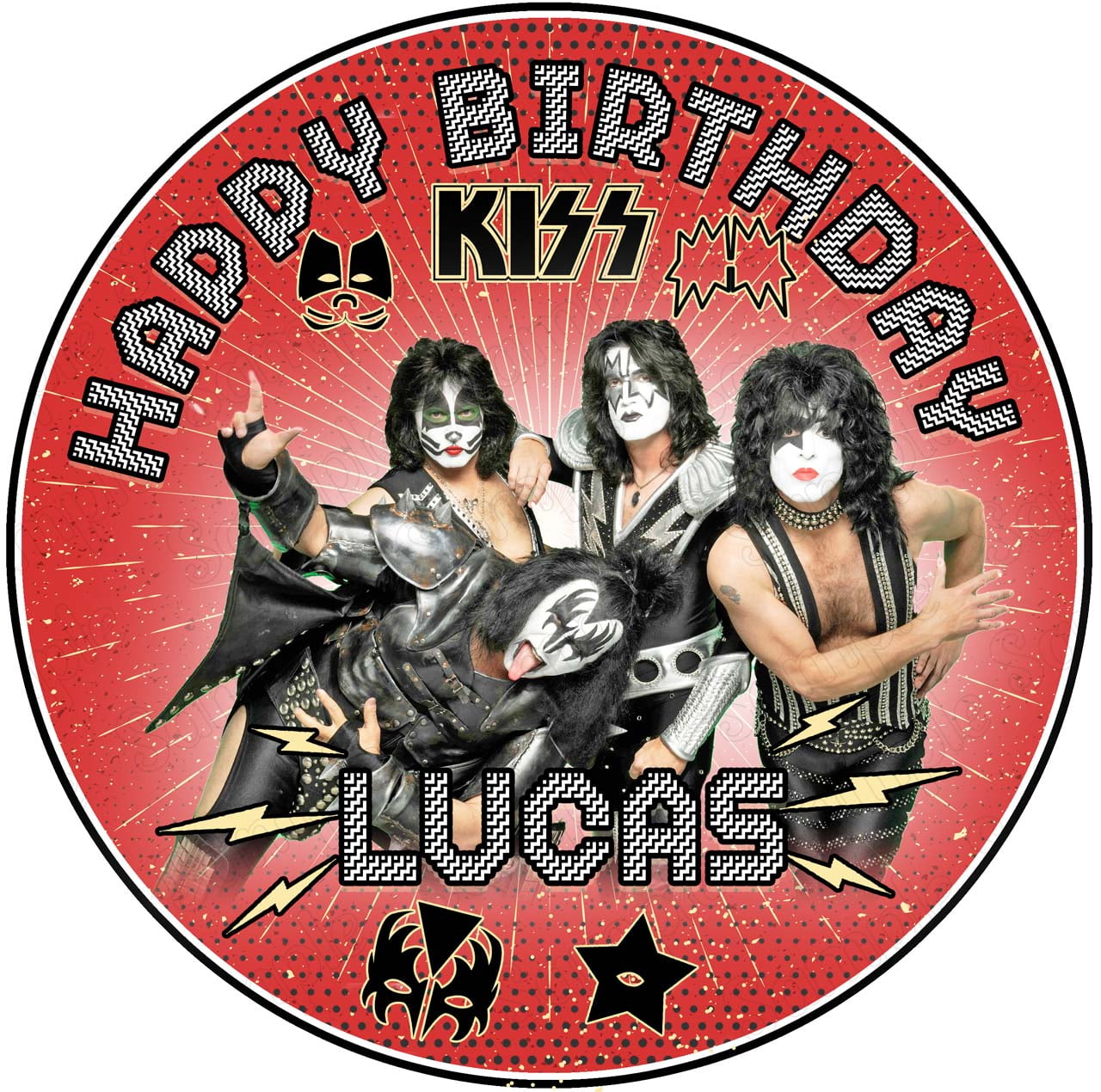 7.5 Inch Kiss Rock Band Cake Topper - Round Edible Birthday Cake ...