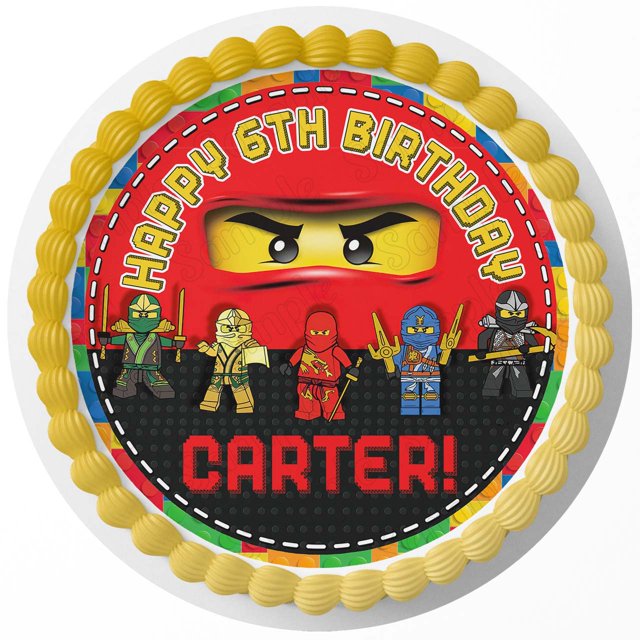 7.5 Inch Lego Ninjago Blocks Cake Topper - Round Edible Birthday Cake ...