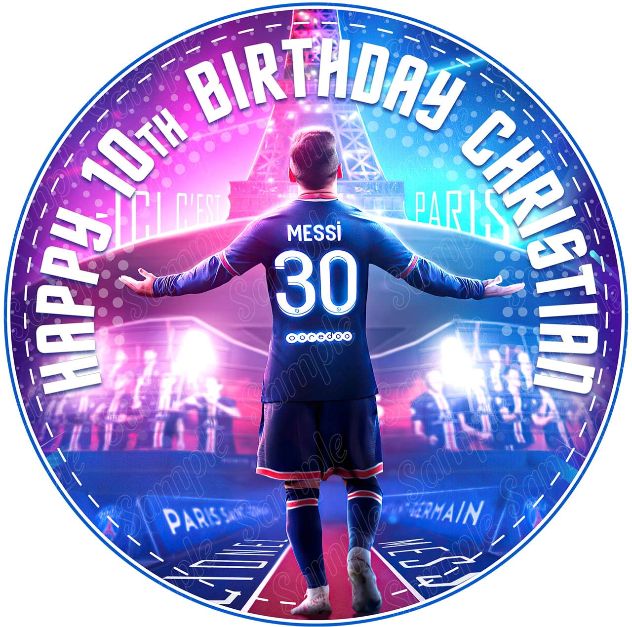 7.5 Inch Leo Messi Paris Cake Topper - Round Edible Birthday Cake ...