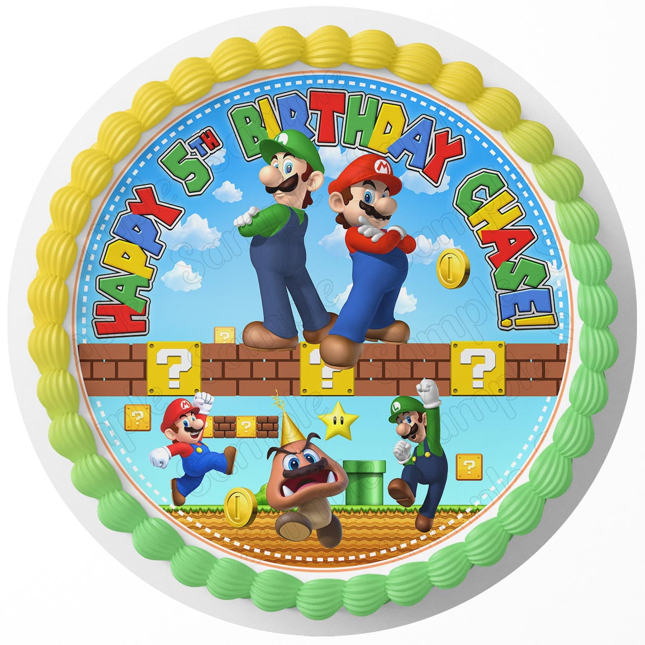 7.5 Inch Mario Luigi Nintendo Cake Topper - Round Edible Birthday Cake ...