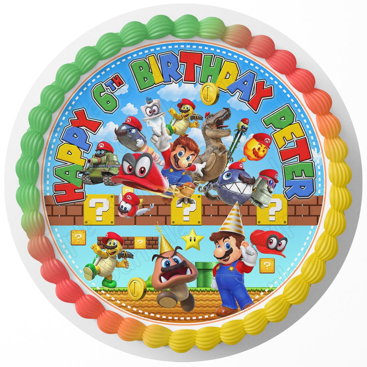 7.5 Inch Mario Oddyssy Nintendo Cake Topper - Round Edible Birthday ...