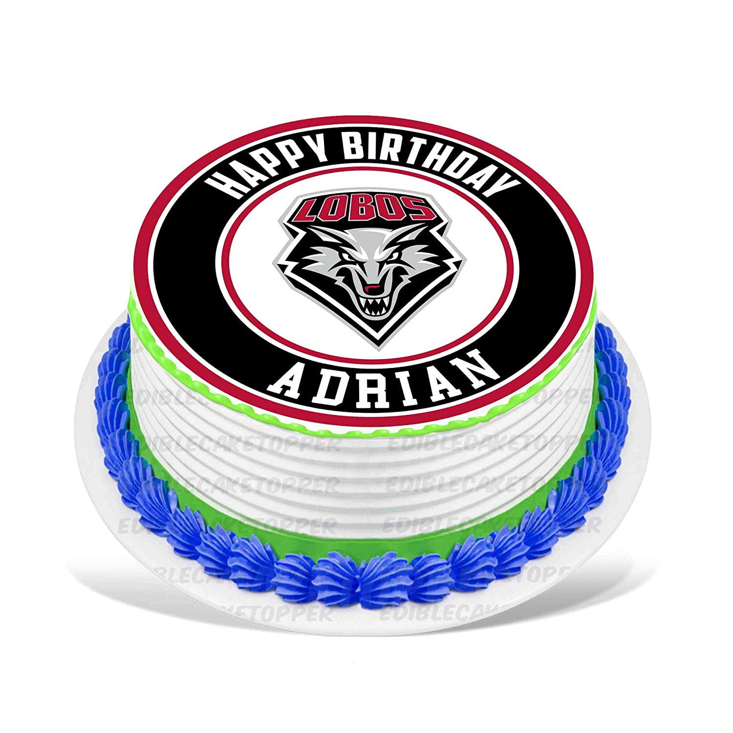 7.5 Inch New Mexico Lobos Cake Topper - Round Edible Birthday Cake ...