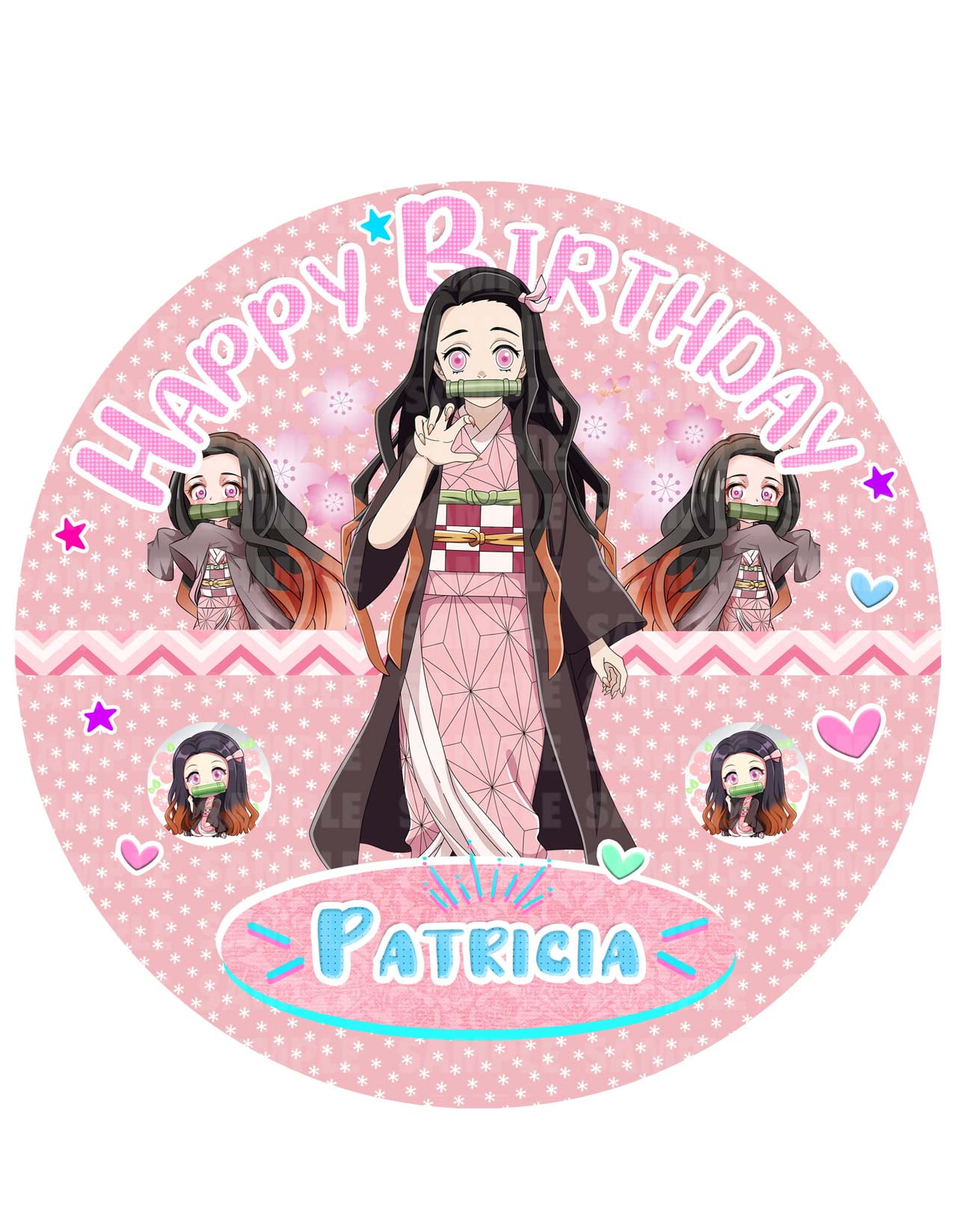 7.5 Inch Nezuko Demon Slayer RD Cake Topper - Round Edible Birthday ...